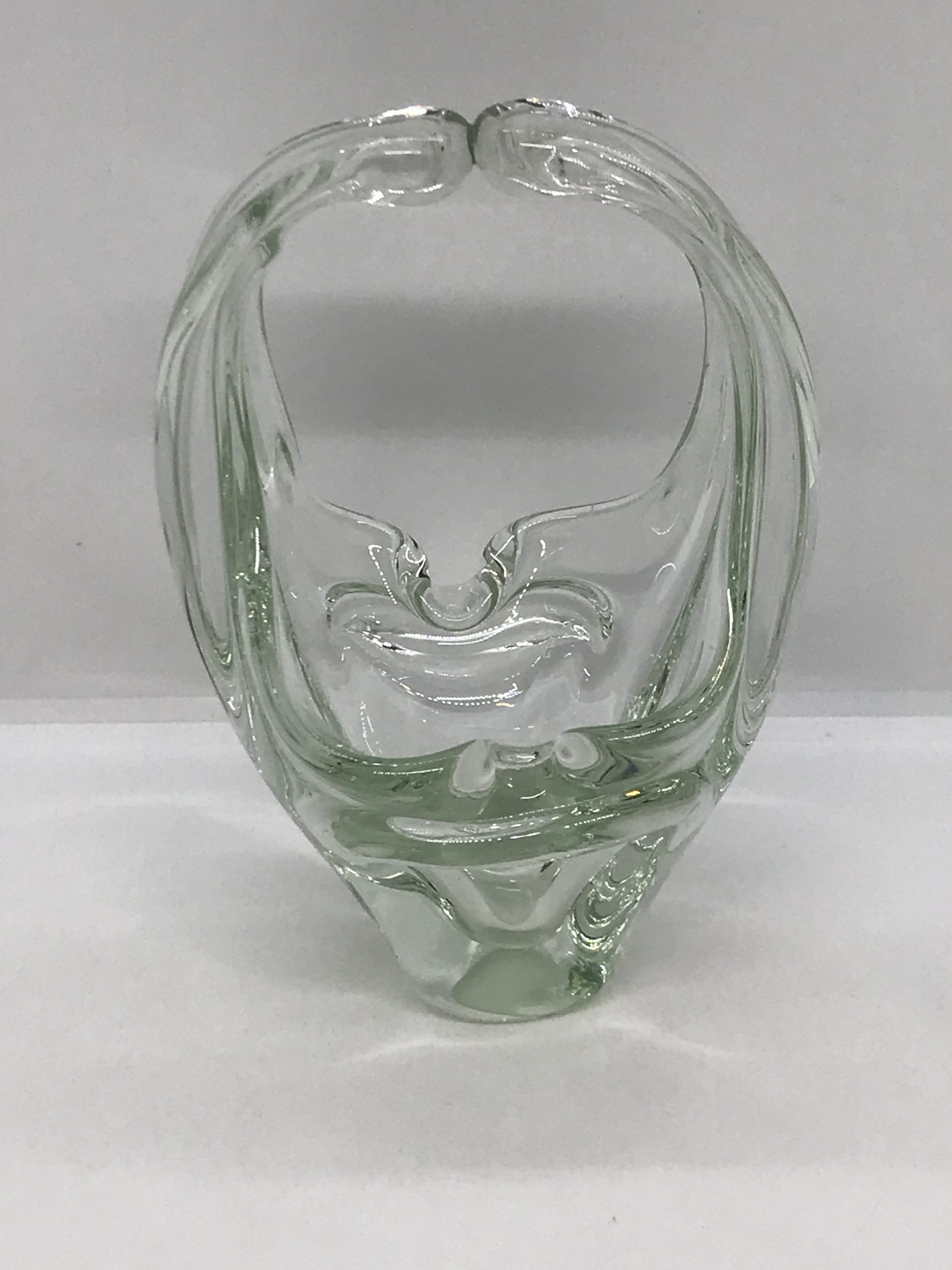 Murano Style Stretched Glass Basket Form Vase Clear with Green Tint ...