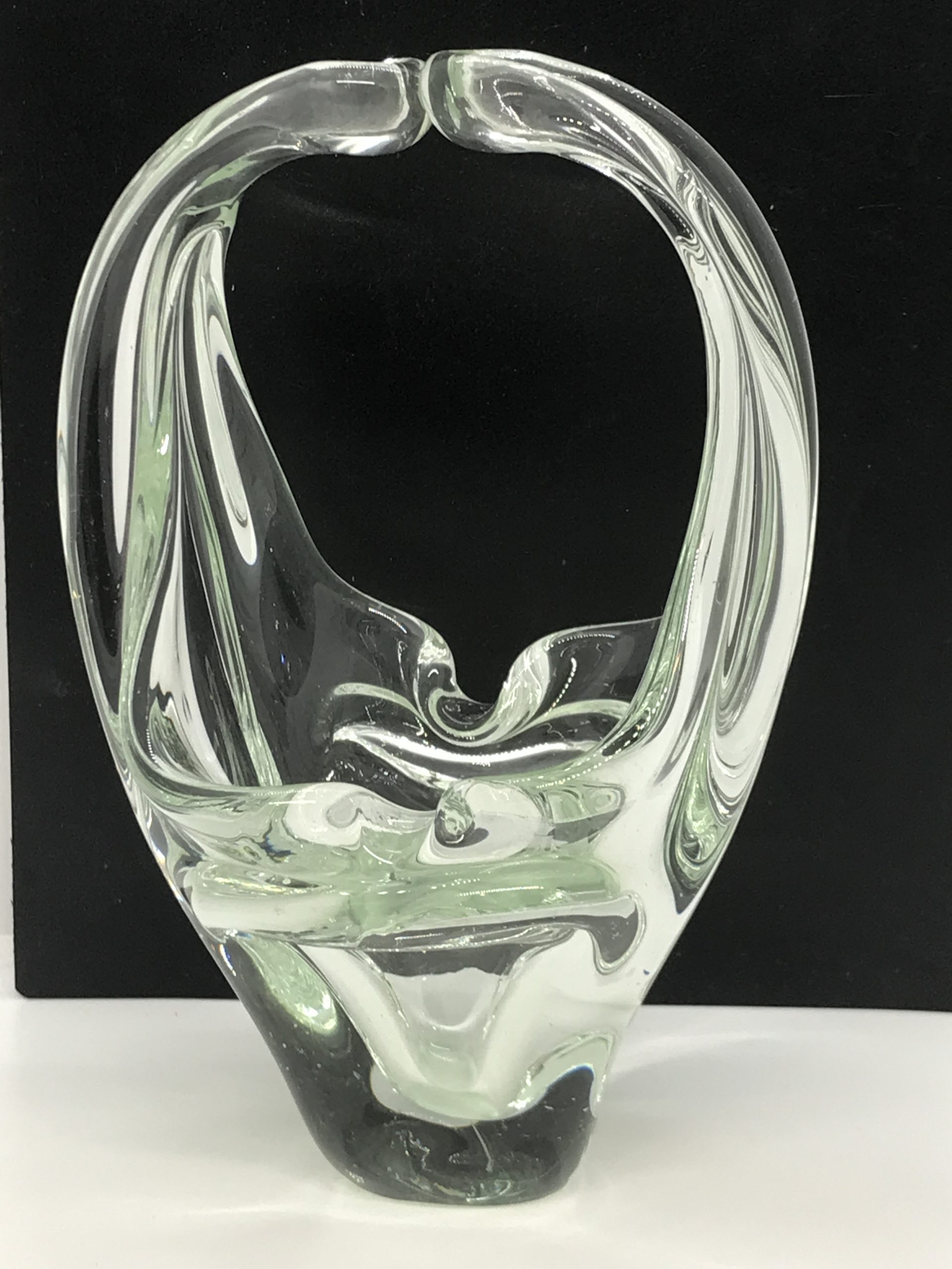 Murano Style Stretched Glass Basket Form Vase Clear with Green Tint ...