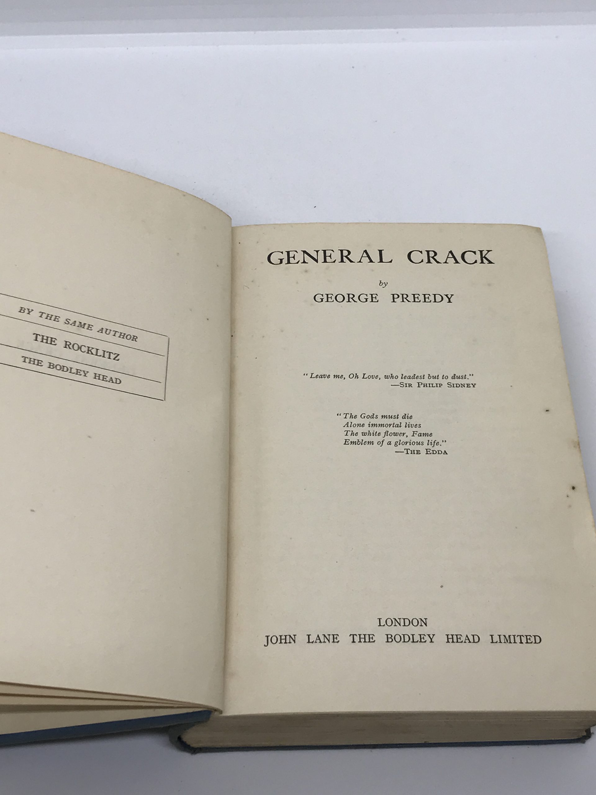 General Crack Vintage Hardcover Book - George Preedy - The Bodley Head ...