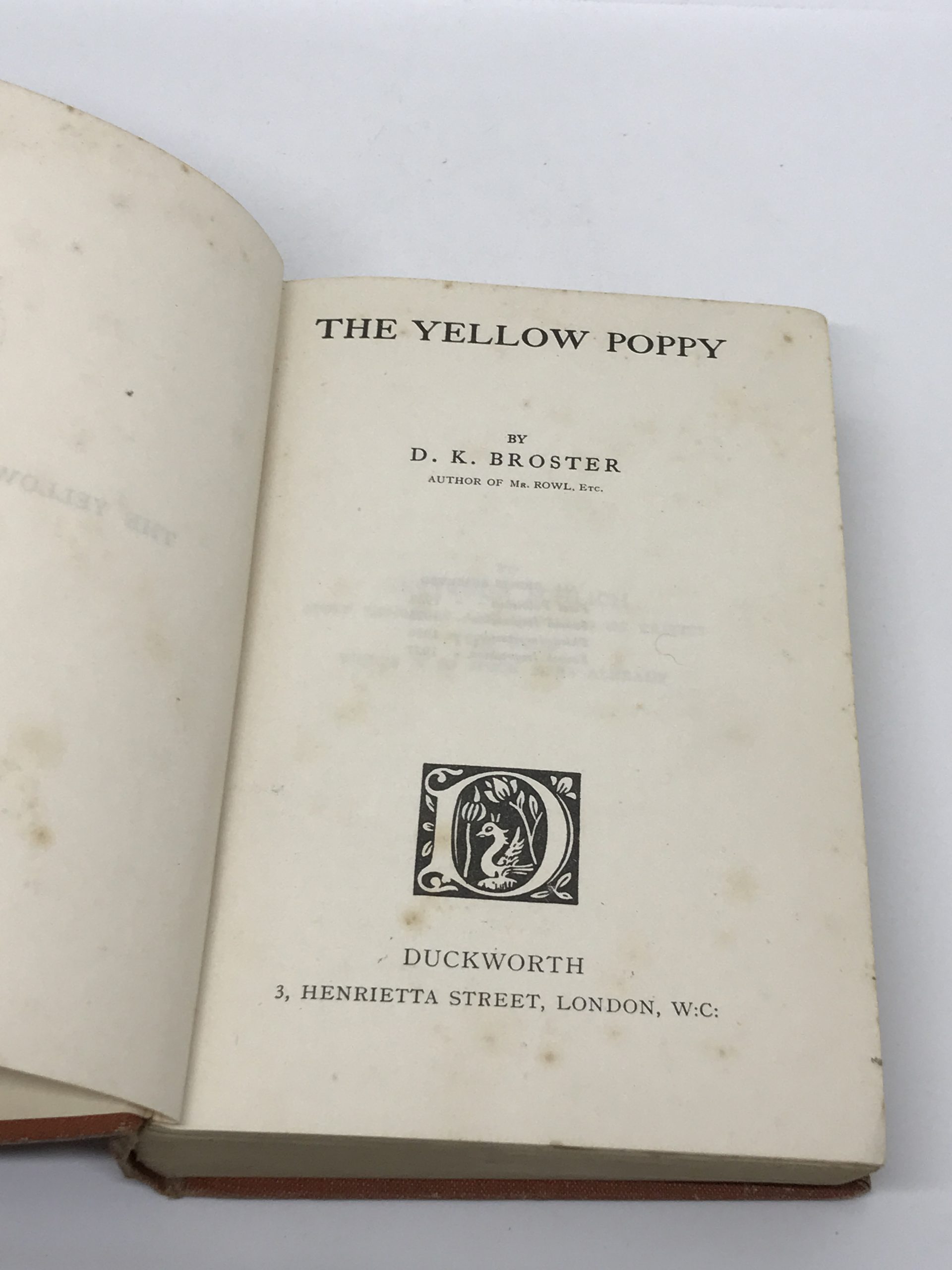 The Yellow Poppy Hardcover Book - DK Broster - Duckworth 1927 - Vintage ...
