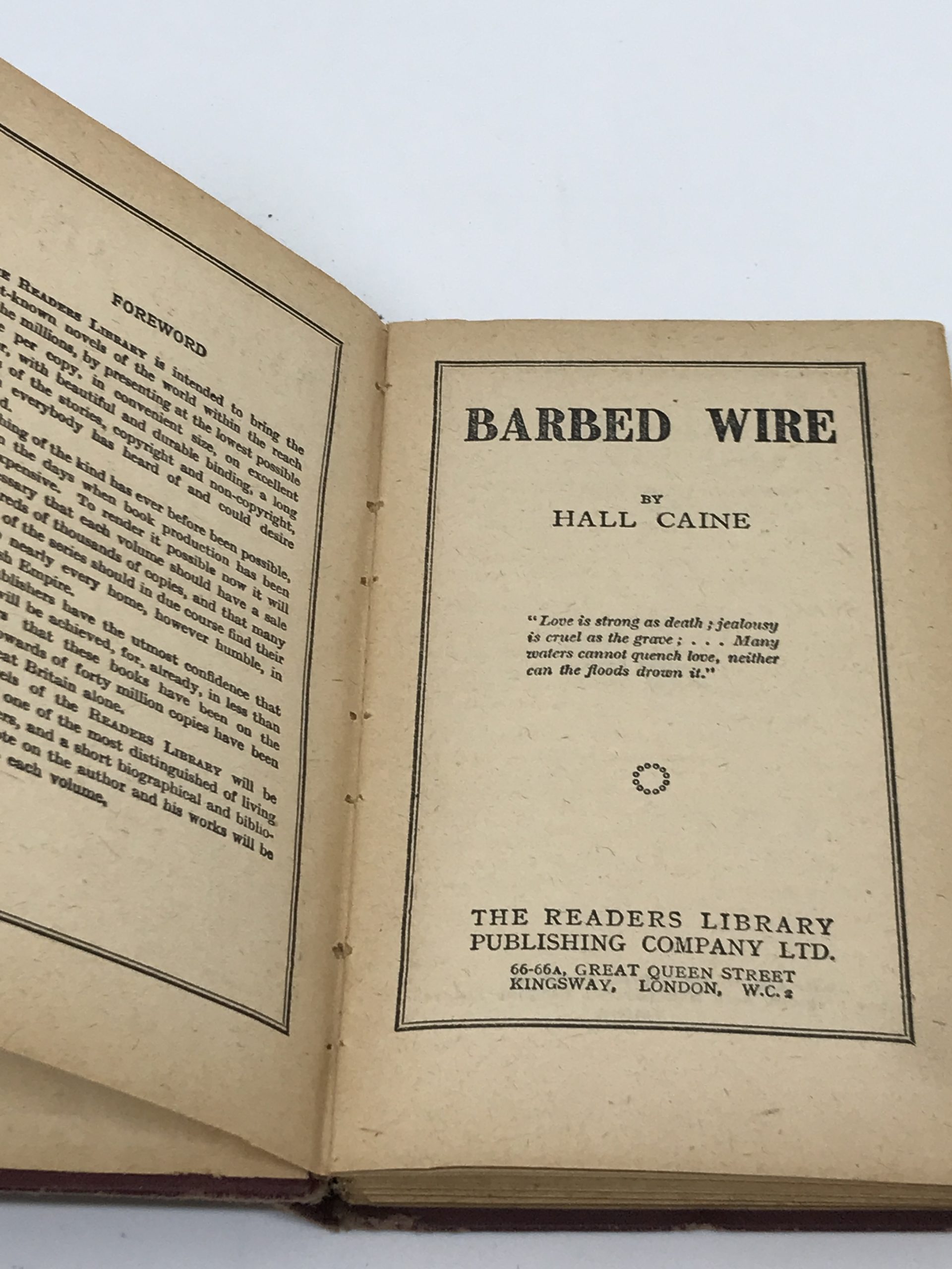 Barbed Wire - Hall Caine - Readers Library 1928 - Vintage Keepsakes