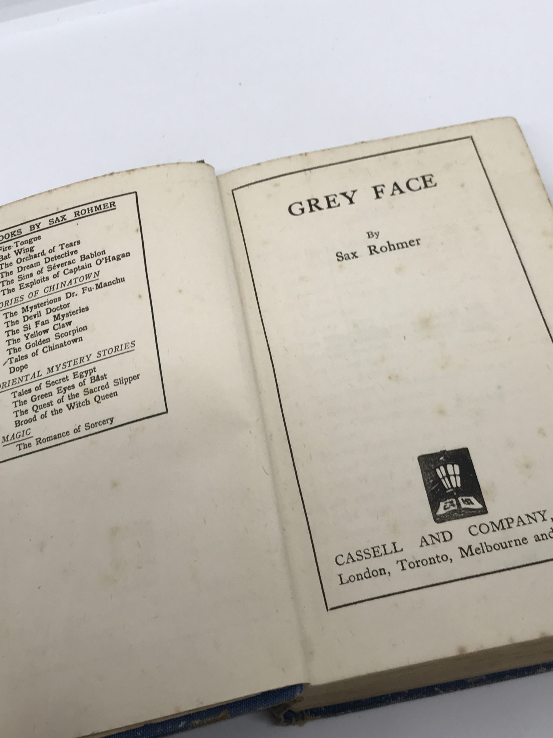 Grey Face - Sax Rohmer - Cassell and Company 1927 - Vintage Keepsakes