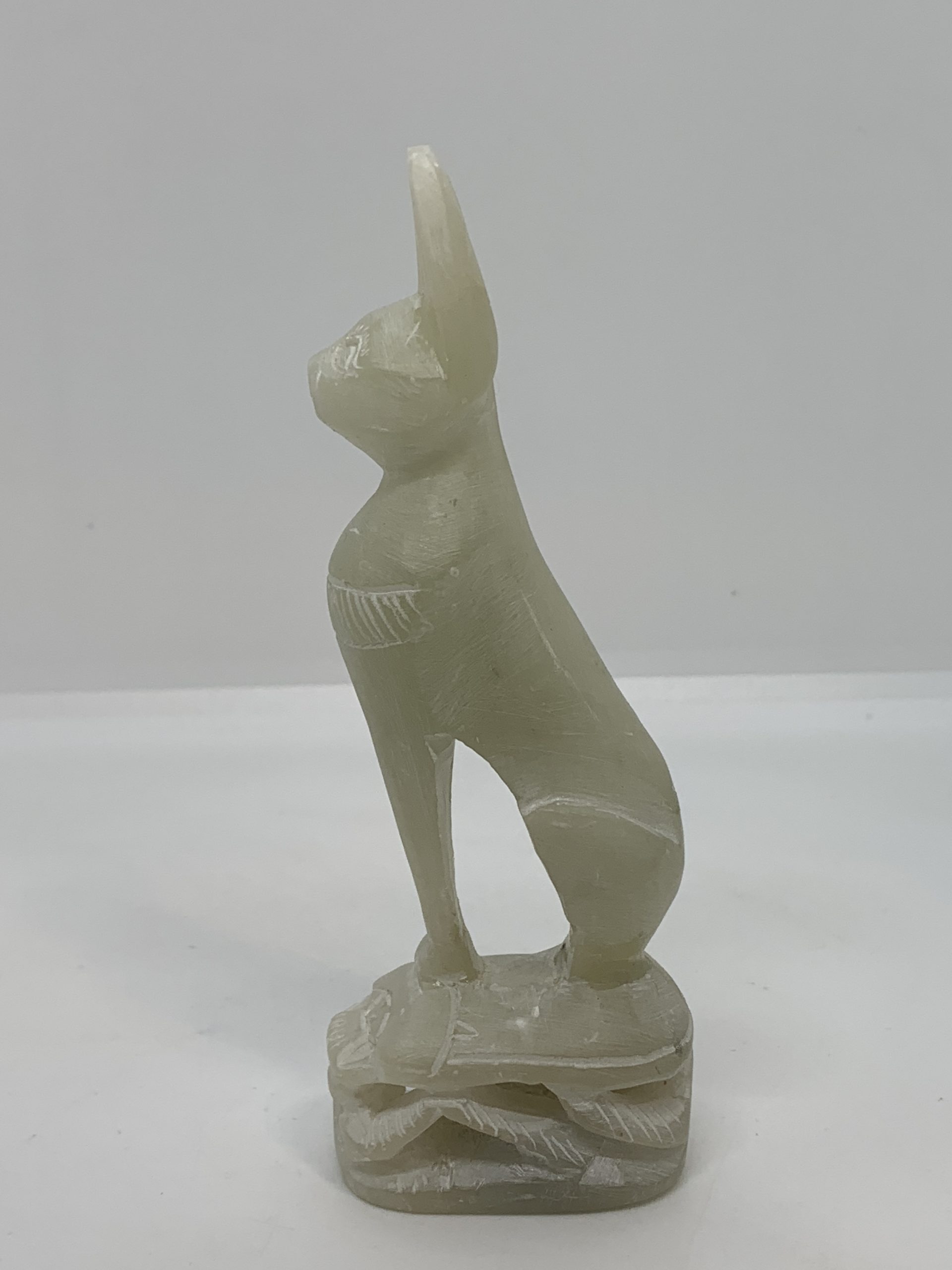 Egyptian Carved Alabaster Bastet Cat on Scarab 15cm Tall (repaired ...