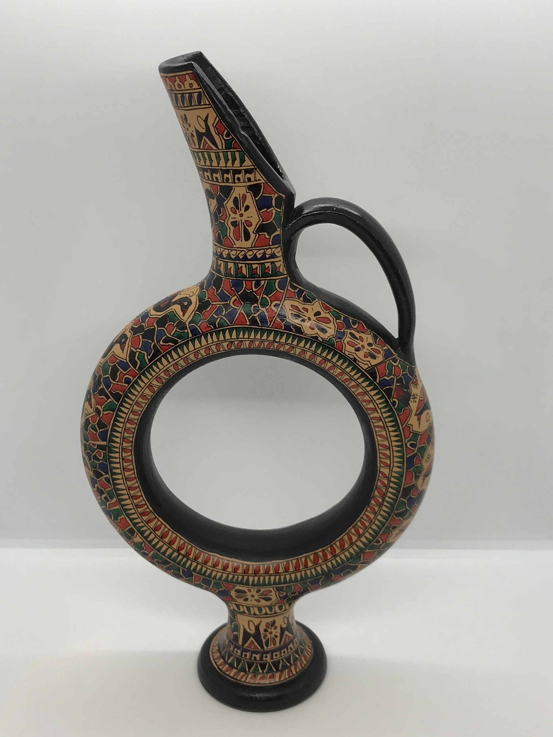 Vintage (signed) Hittite Ring Shaped Pottery Flask or Jug with ...