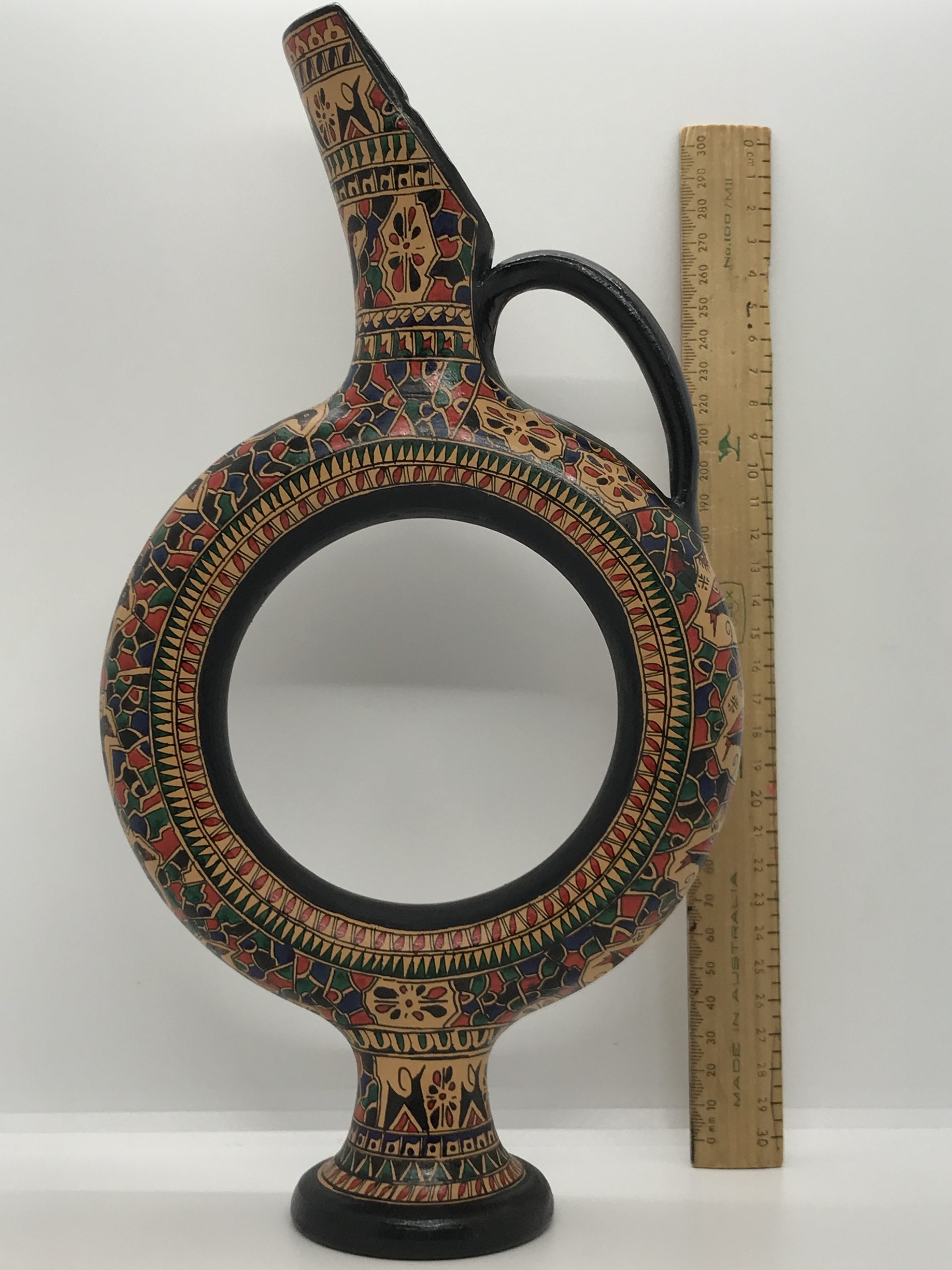 Vintage (signed) Hittite Ring Shaped Pottery Flask or Jug with ...