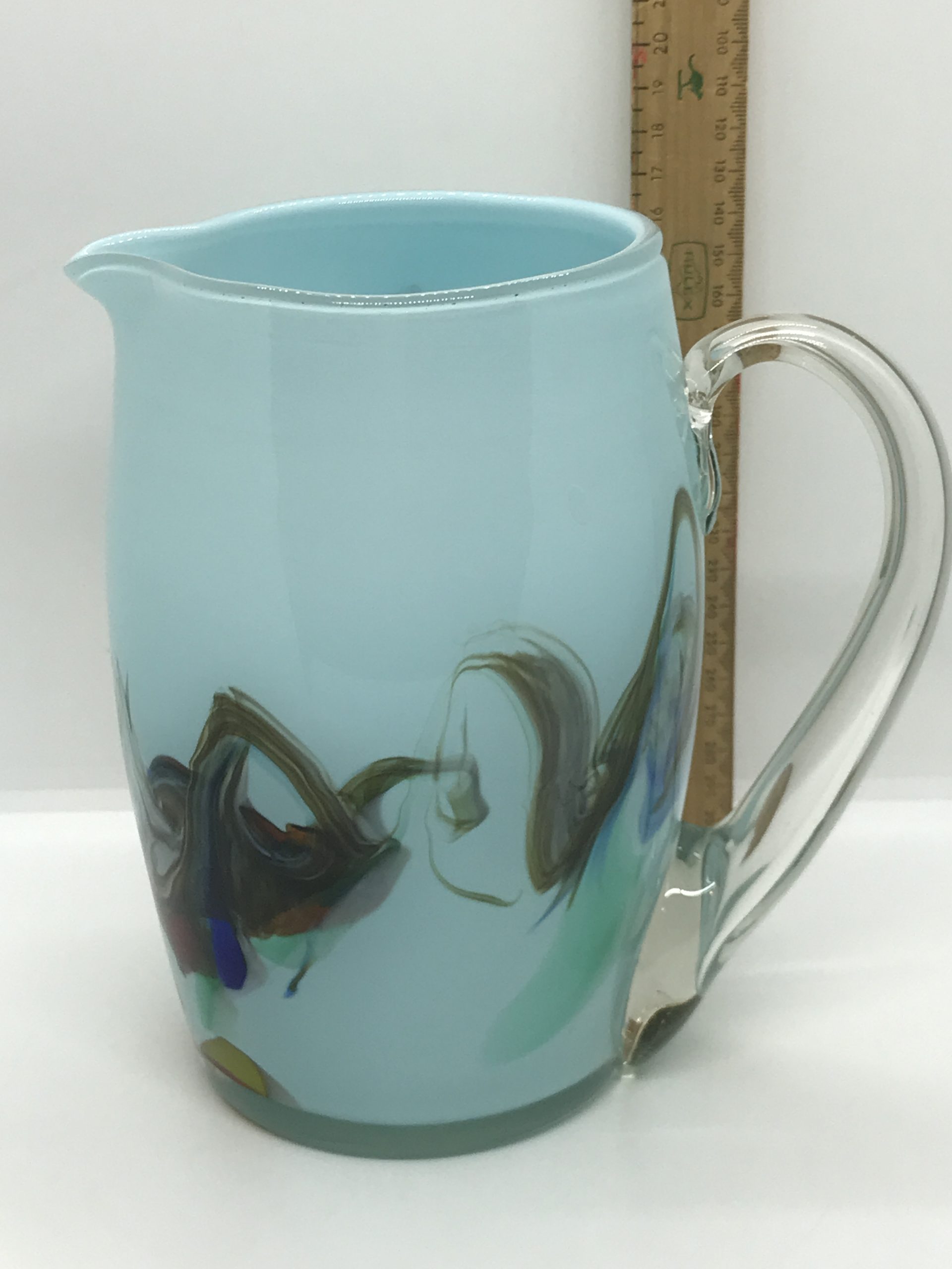 Dalian Snowflakes Blown Glass Jug Powder Blue with Swirl - Vintage ...
