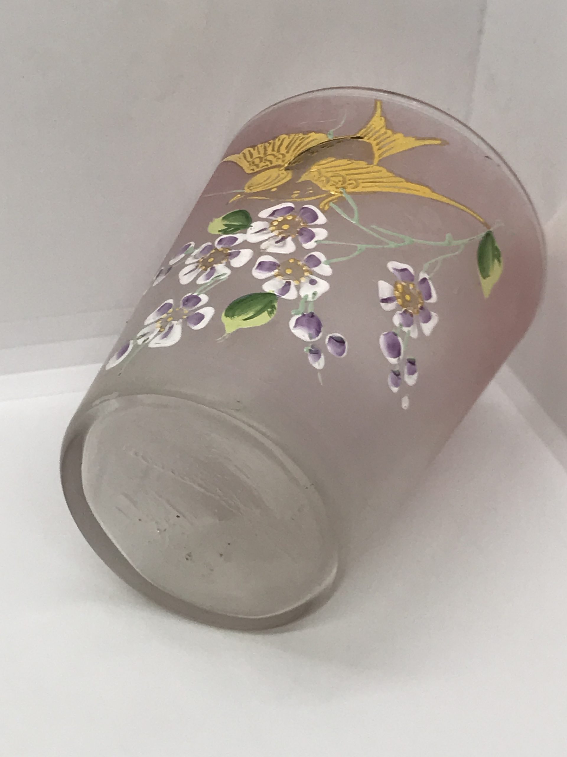 Victorian Blown Glass with Raised Enamel Flowers Pink Drinking Glass ...