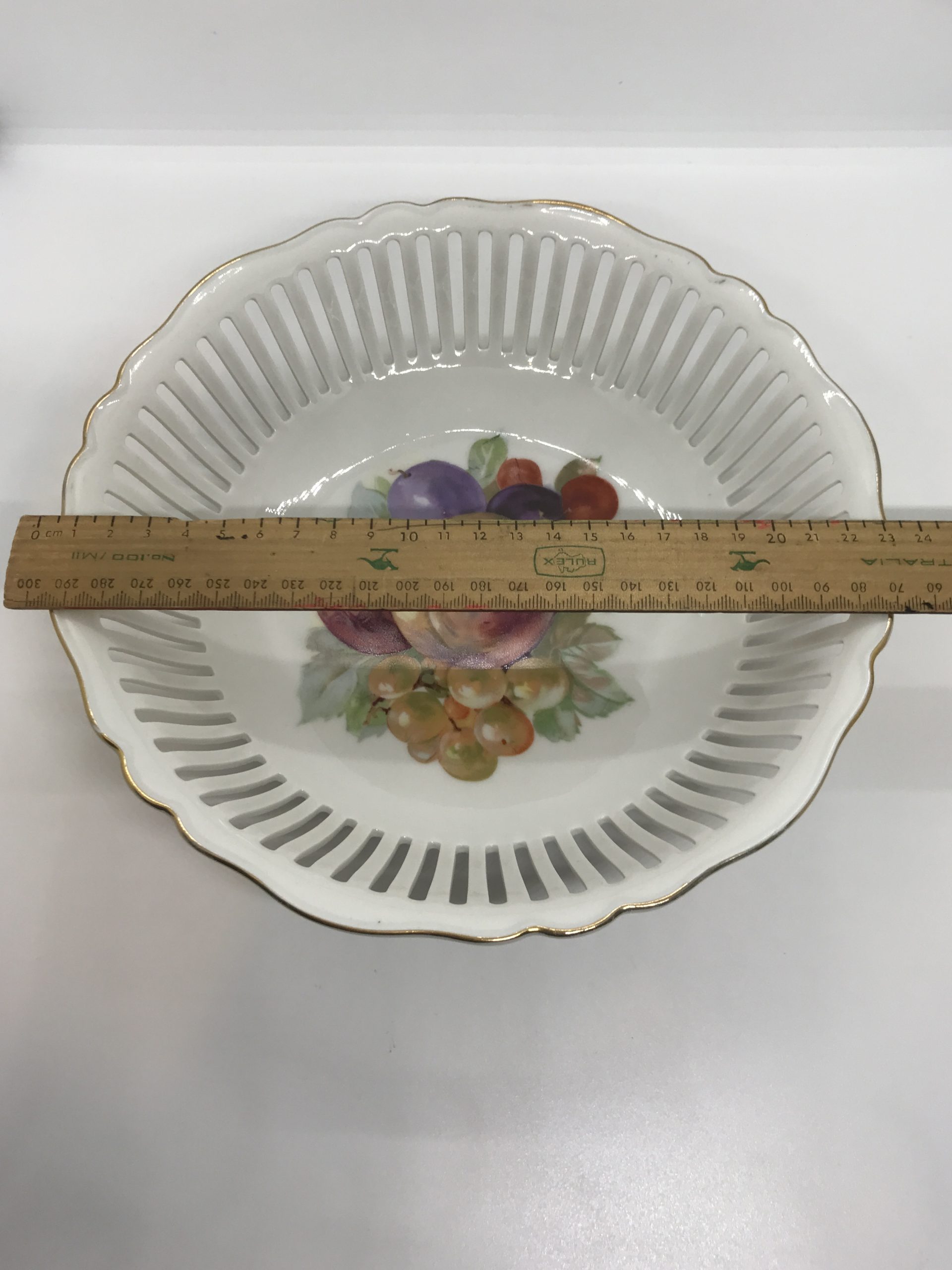 Union K Made in Czechoslovakia Round Pierced Edge Bowl with Floral ...