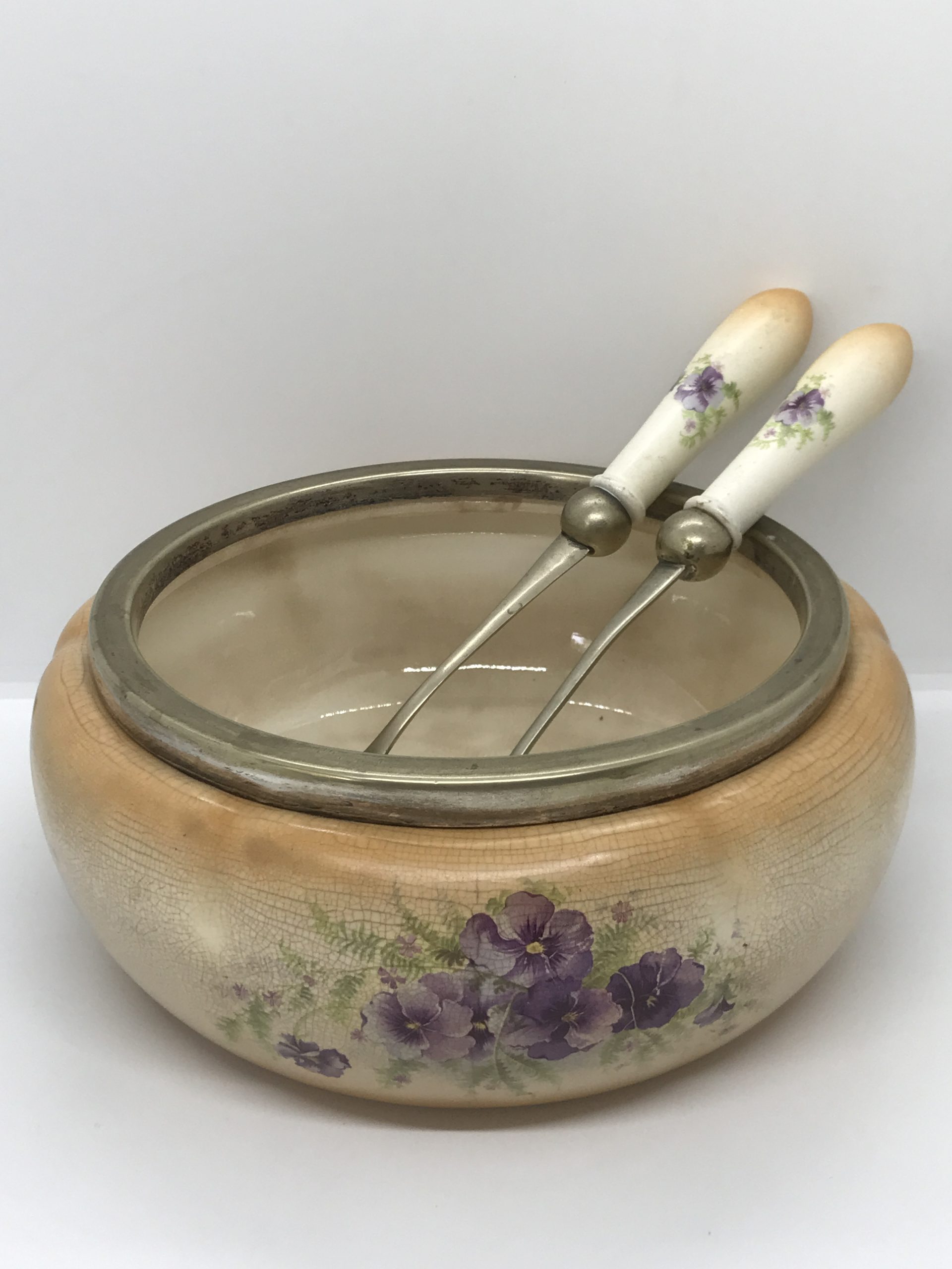 Antique Crown Devon Blushware Salad Bowl with Pair of Servers - Vintage ...