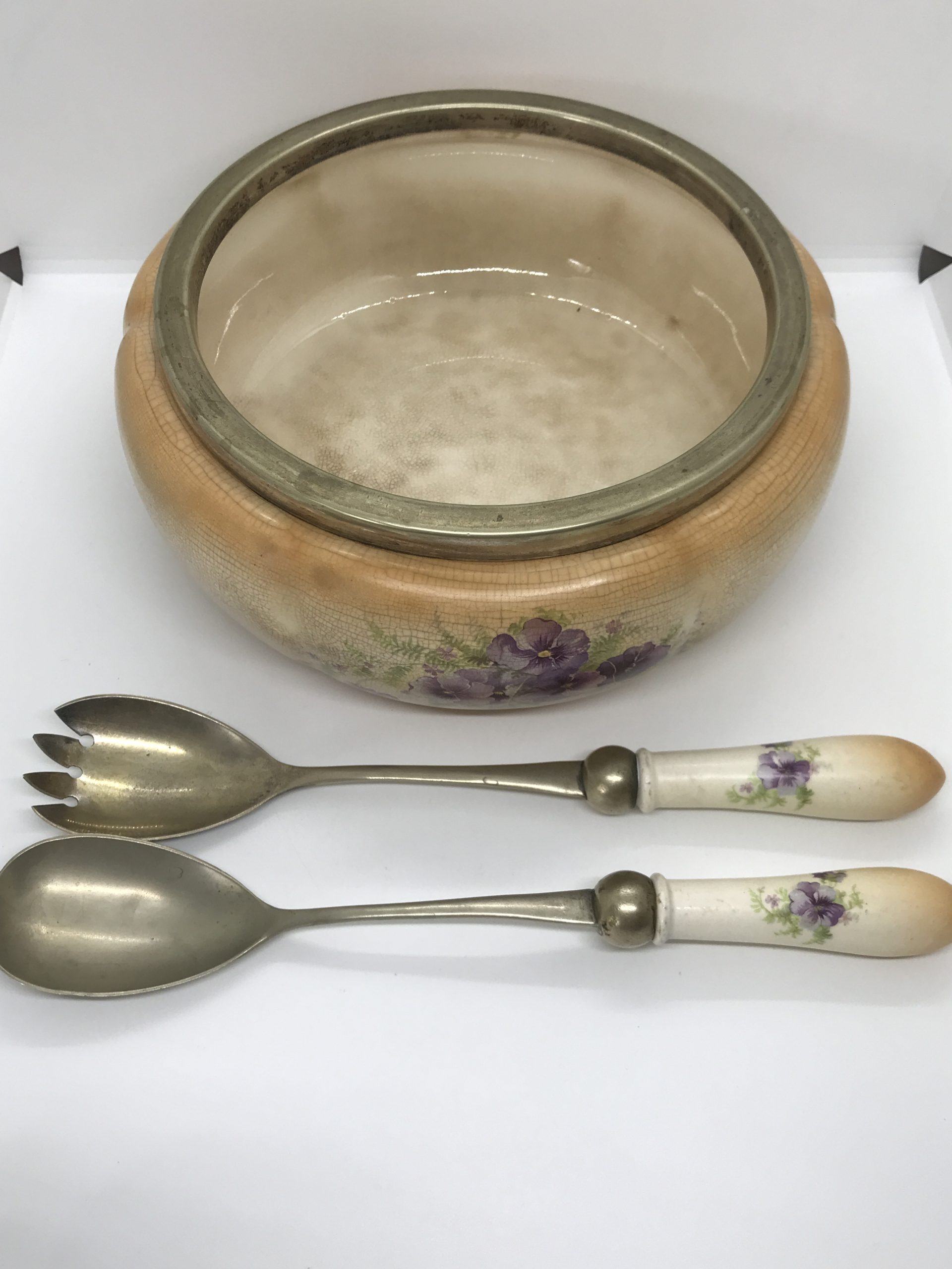 Antique Crown Devon Blushware Salad Bowl with Pair of Servers - Vintage ...