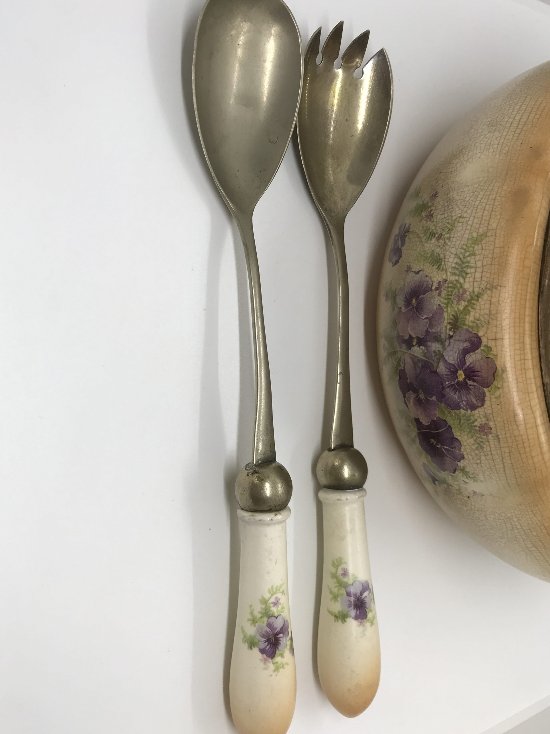 Antique Crown Devon Blushware Salad Bowl with Pair of Servers - Vintage ...