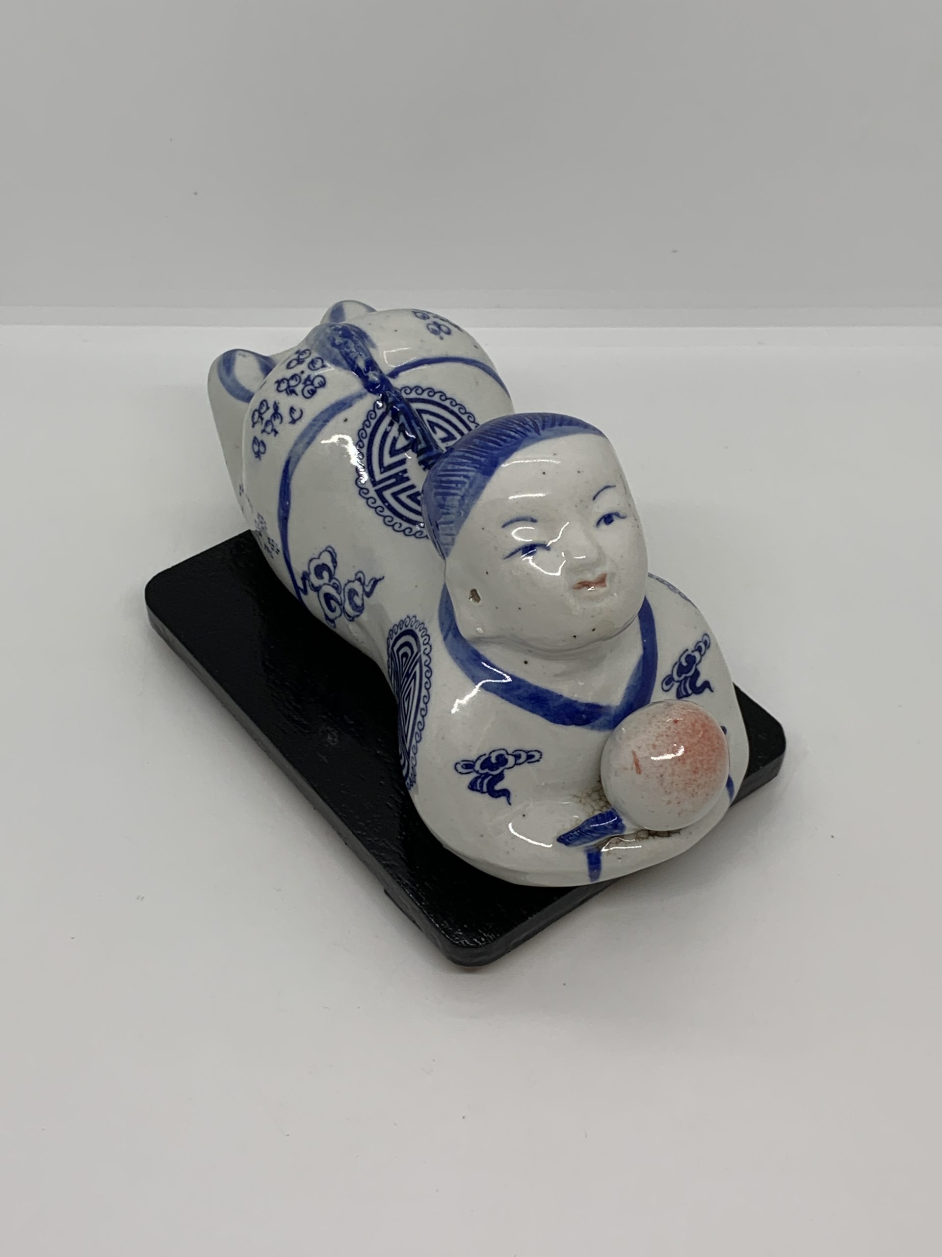 Chinese Male Blue and White Porcelain Figurine 20cm Long (stamped to ...