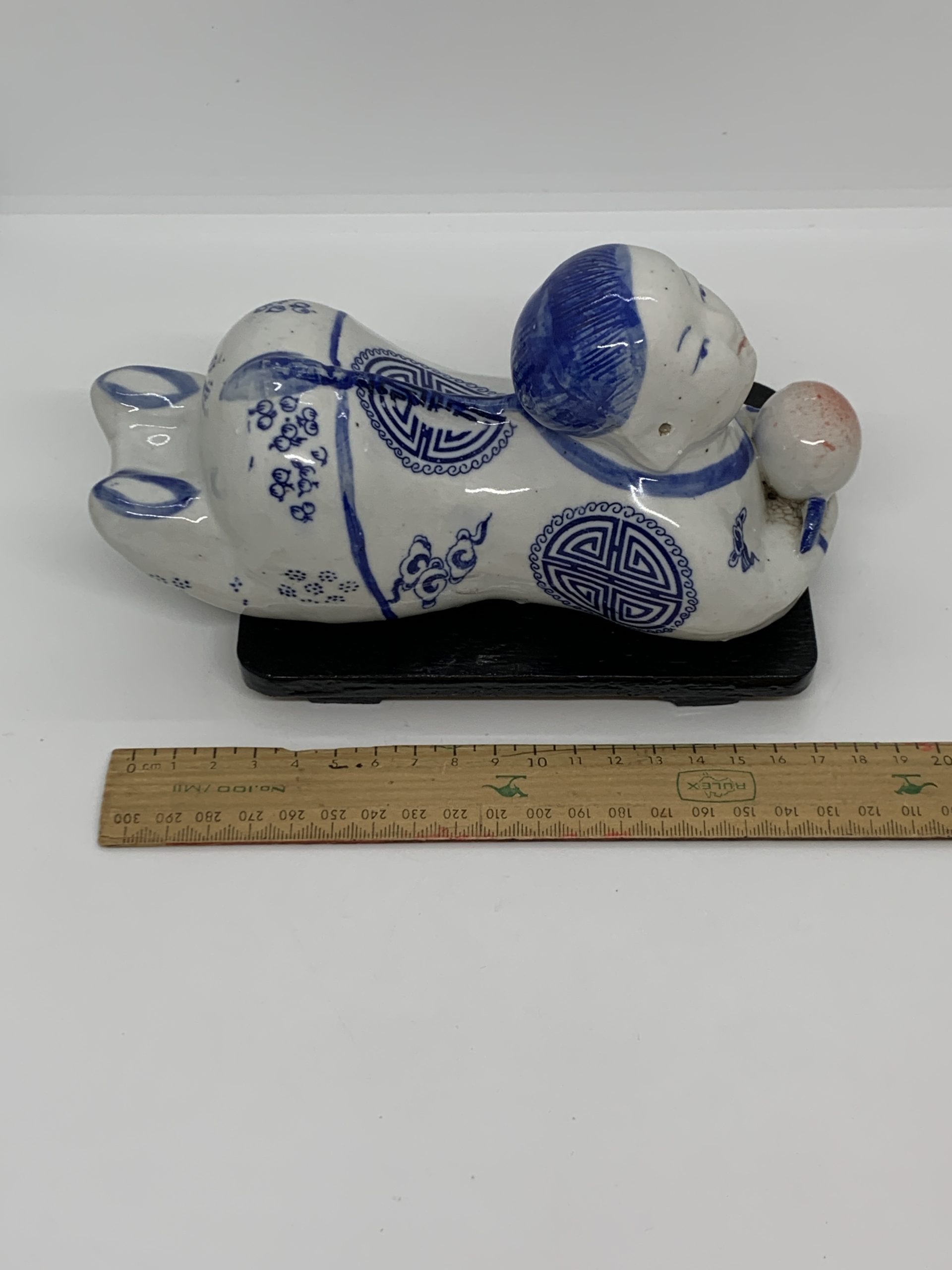 Chinese Male Blue and White Porcelain Figurine 20cm Long (stamped to ...