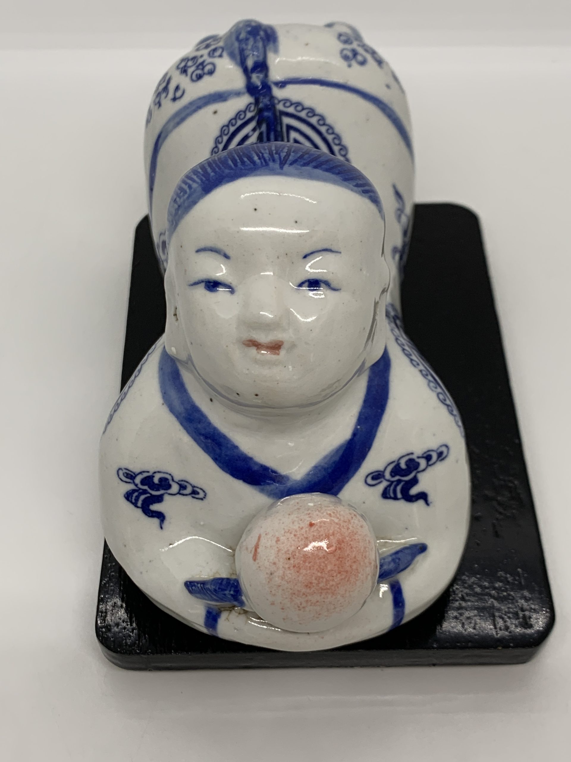 Chinese Male Blue and White Porcelain Figurine 20cm Long (stamped to ...