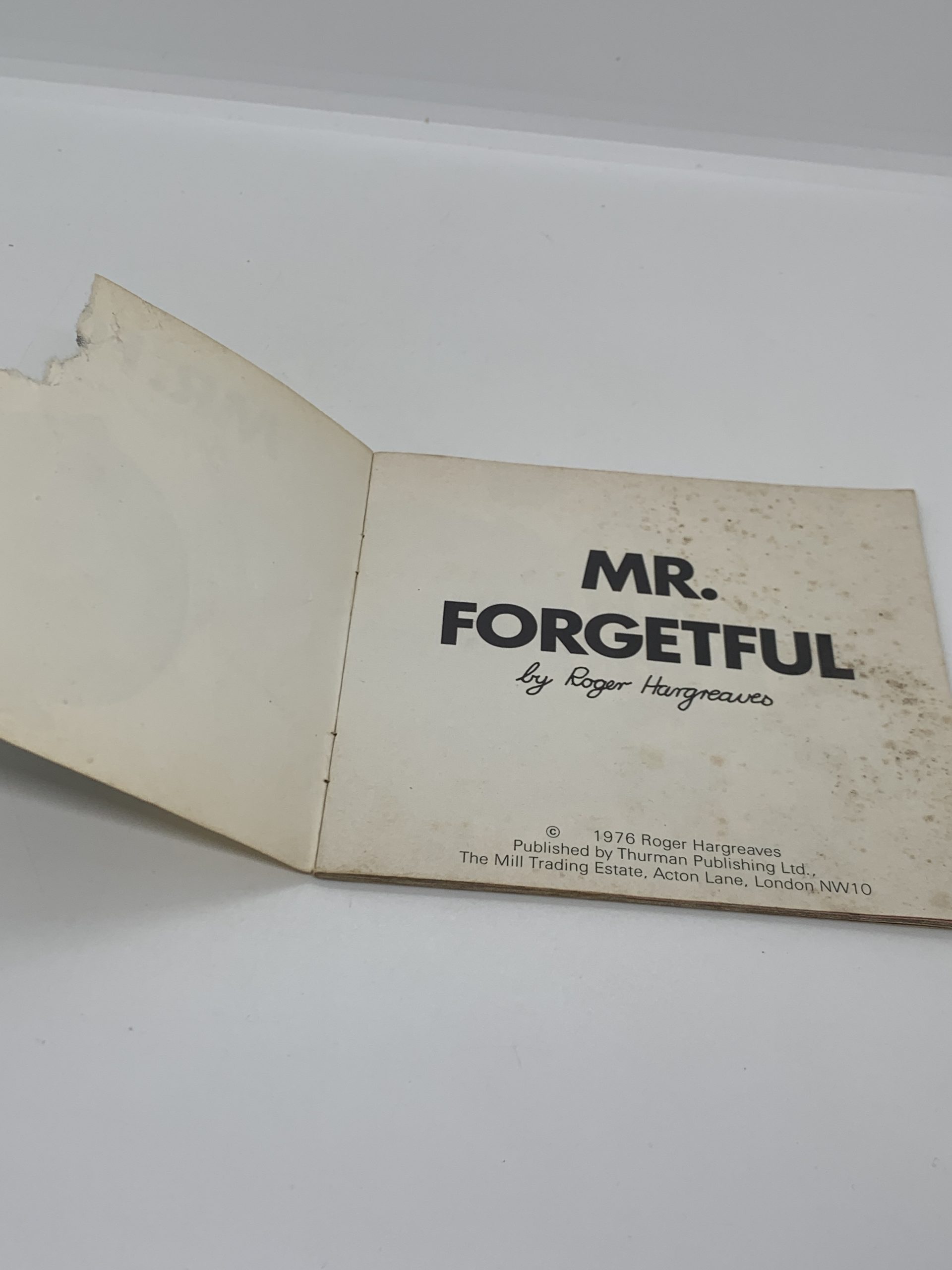 Mr Forgetful - Roger Hargreaves - Thurman Publishing 1976 (ripped cover ...