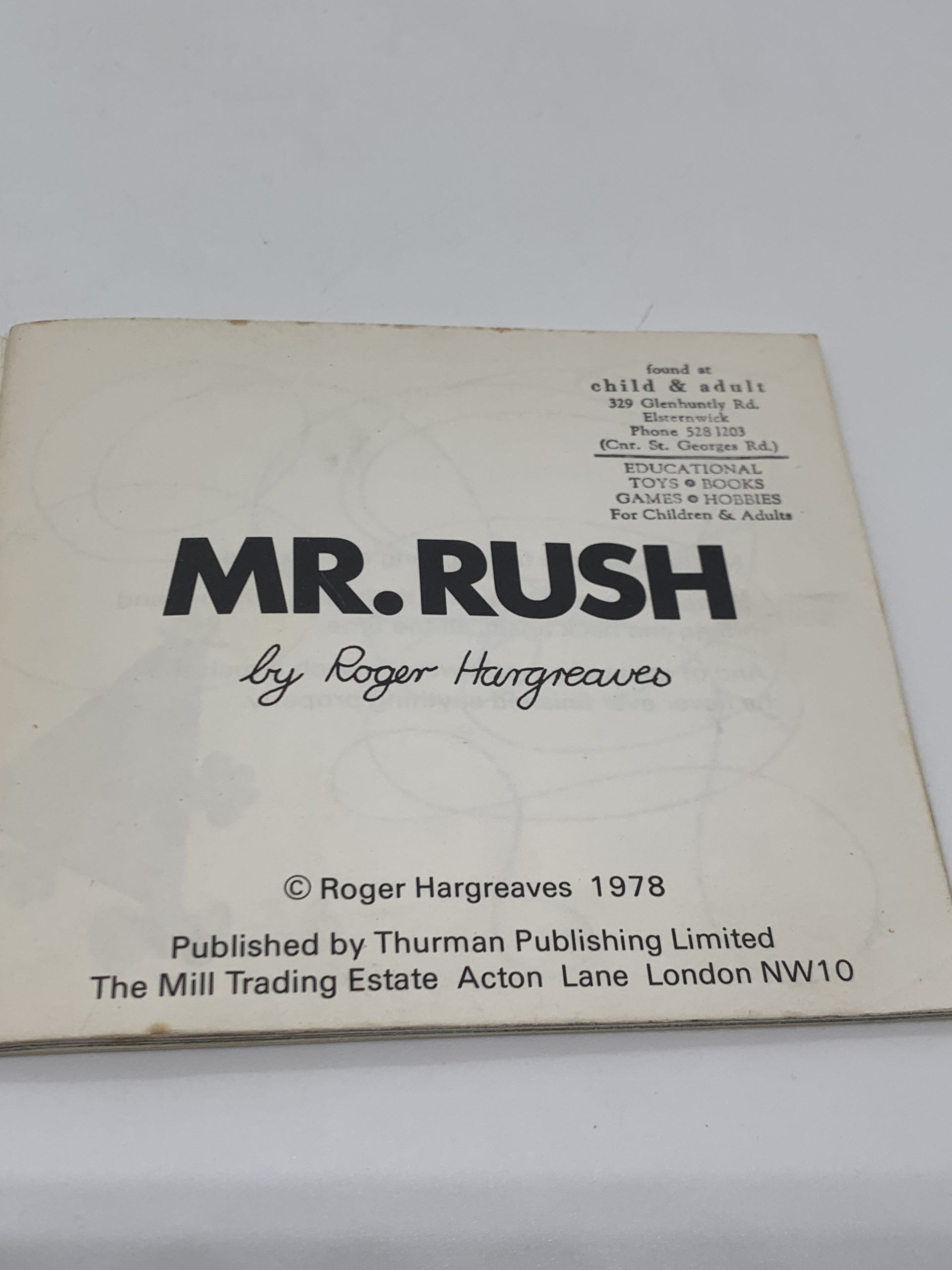 Mr Rush - Roger Hargreaves - Thurman Publishing 1978 - Vintage Keepsakes