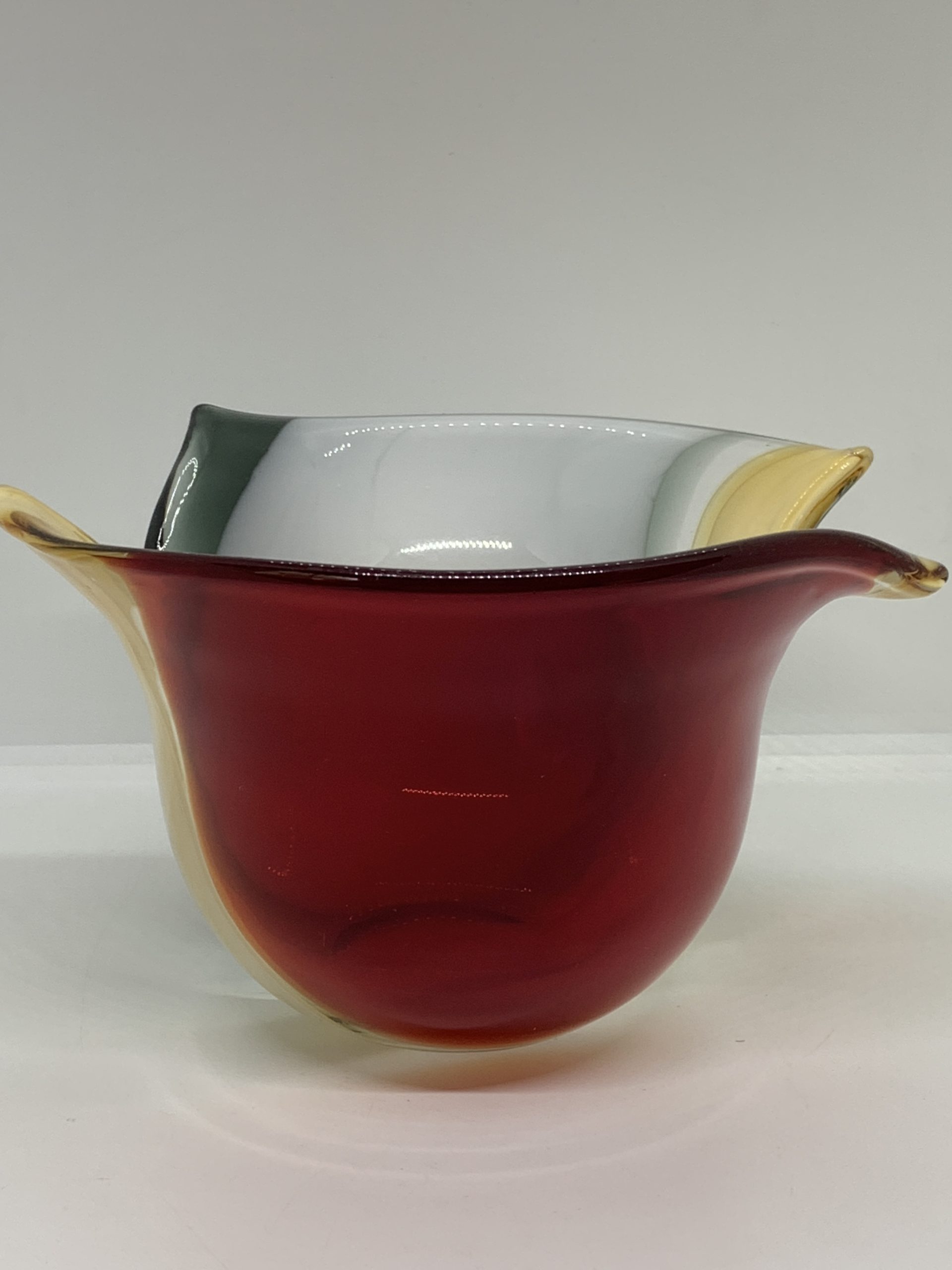 Vintage Art Glass Tri Colour Bowl with Split Top - Vintage Keepsakes