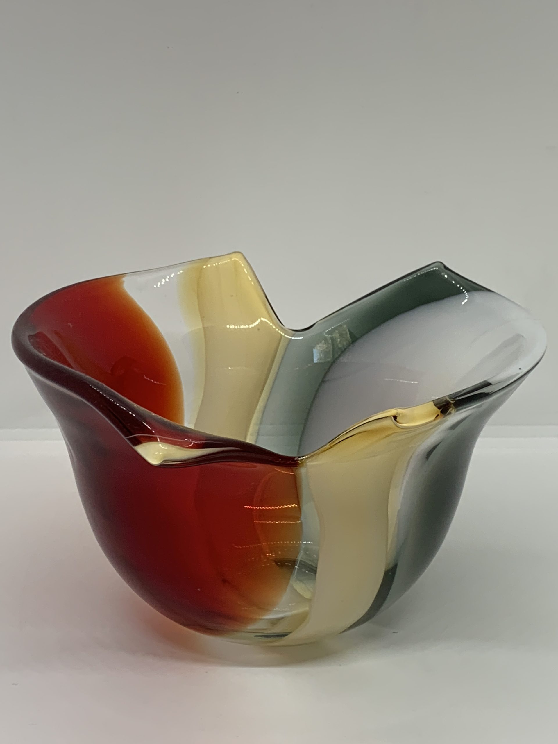 Vintage Art Glass Tri Colour Bowl with Split Top - Vintage Keepsakes