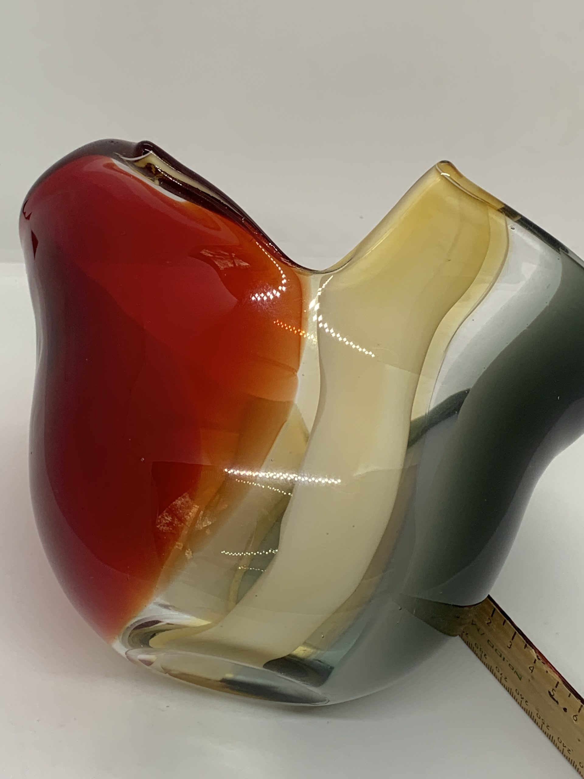 Vintage Art Glass Tri Colour Bowl with Split Top - Vintage Keepsakes