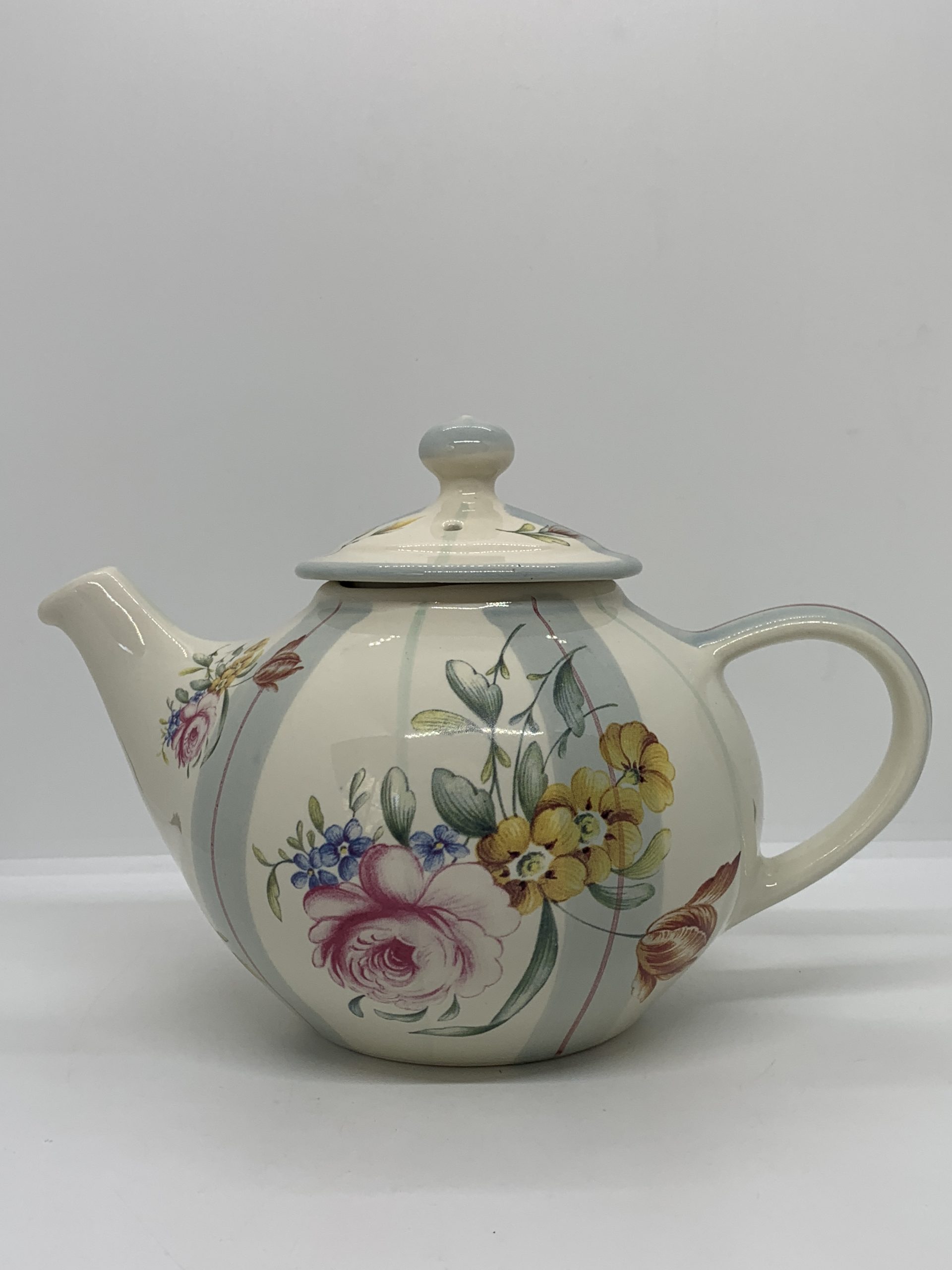 Robert Gordon Pottery Striped Teapot with Floral Pattern - Vintage ...