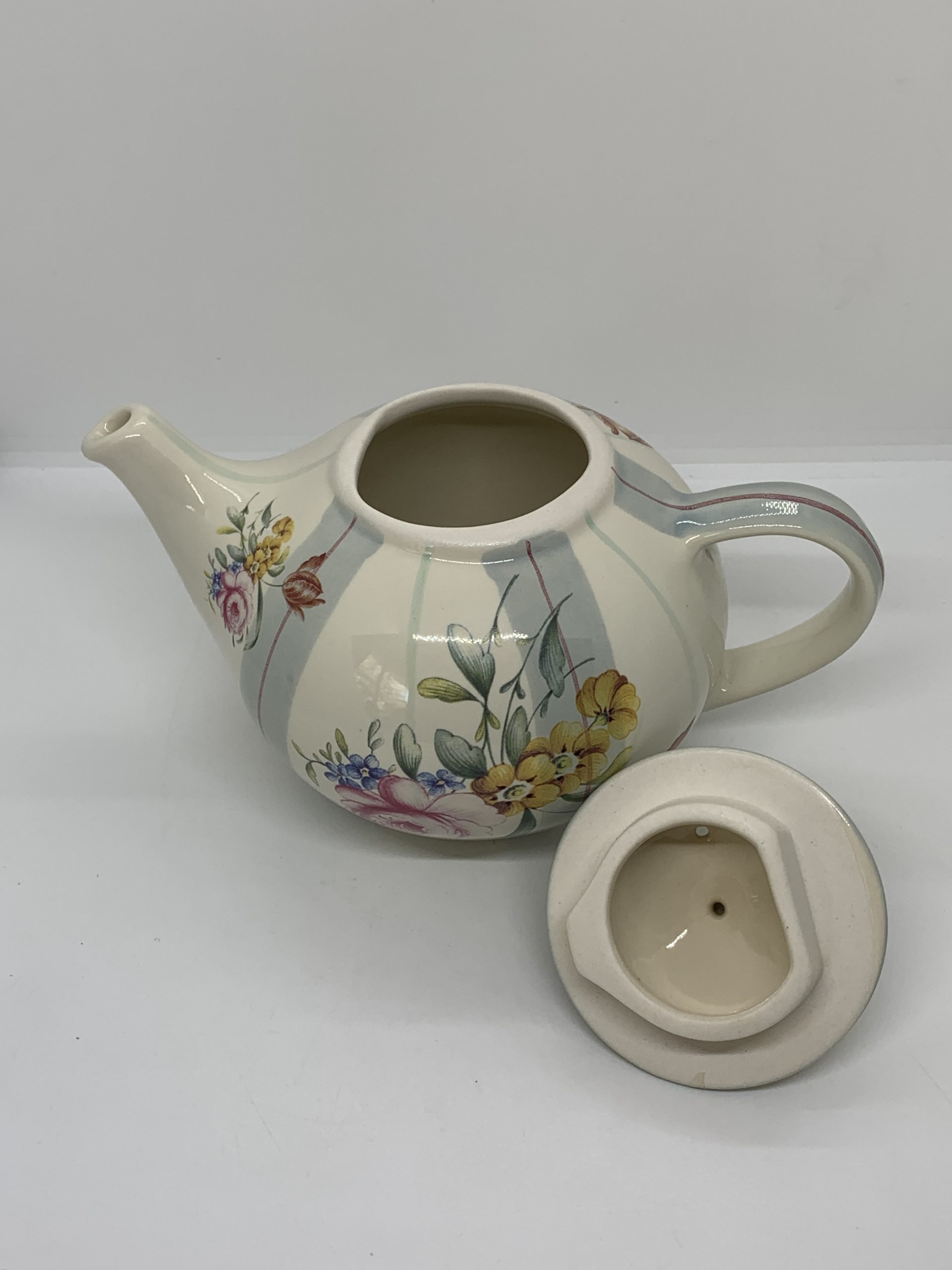 Robert Gordon Pottery Striped Teapot with Floral Pattern - Vintage ...