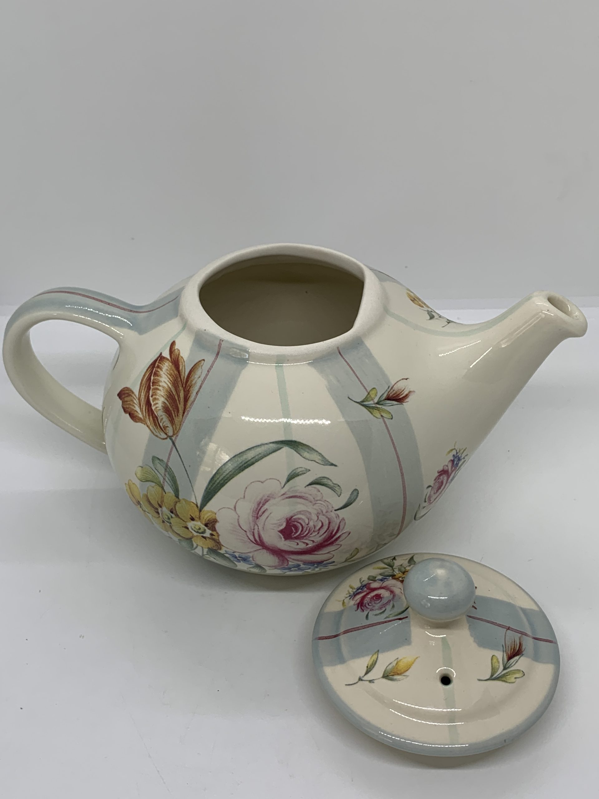 Robert Gordon Pottery Striped Teapot with Floral Pattern - Vintage ...