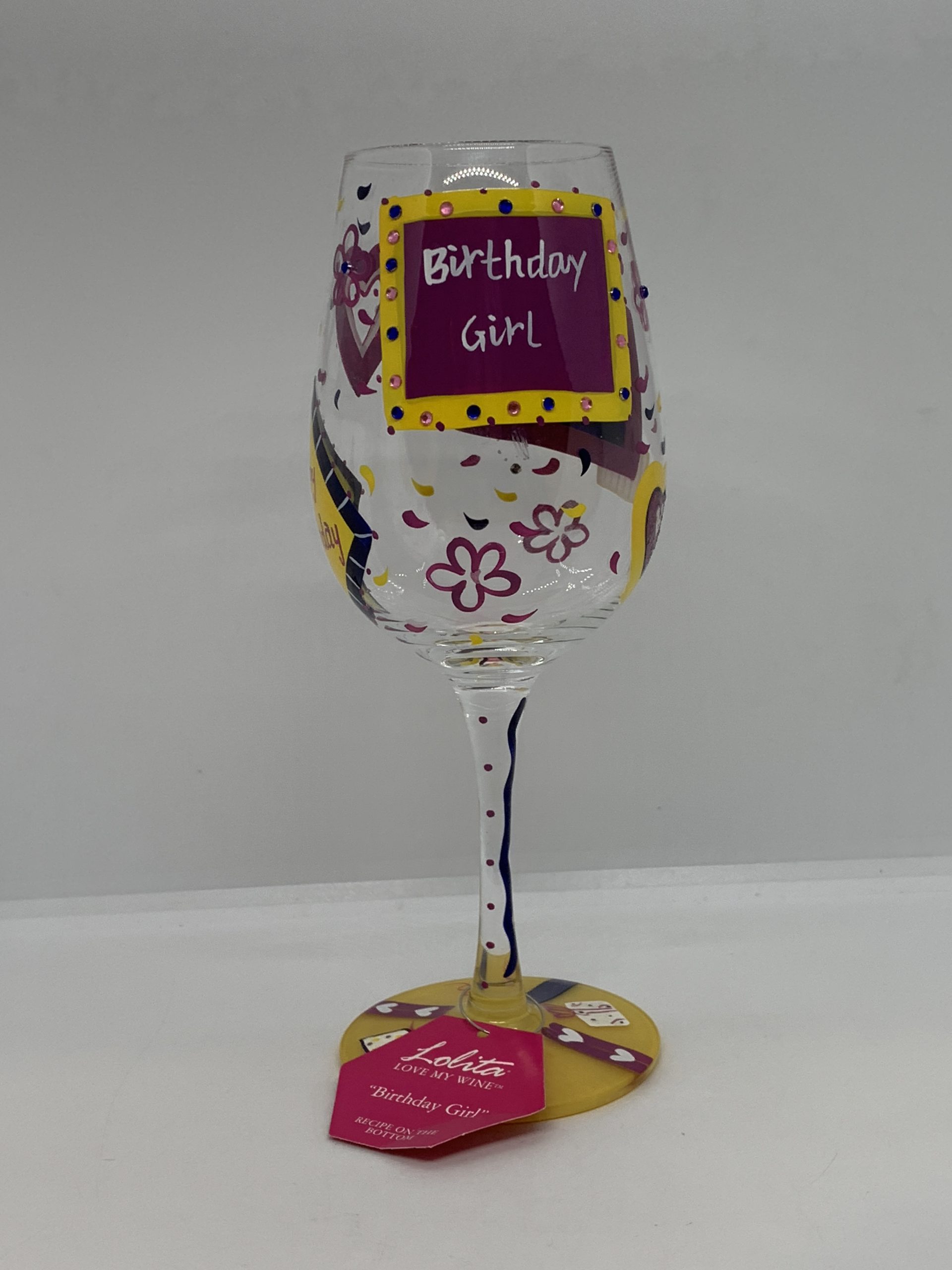 Lolita Birthday Girl Wine Glass - Hand Painted - Vintage Keepsakes