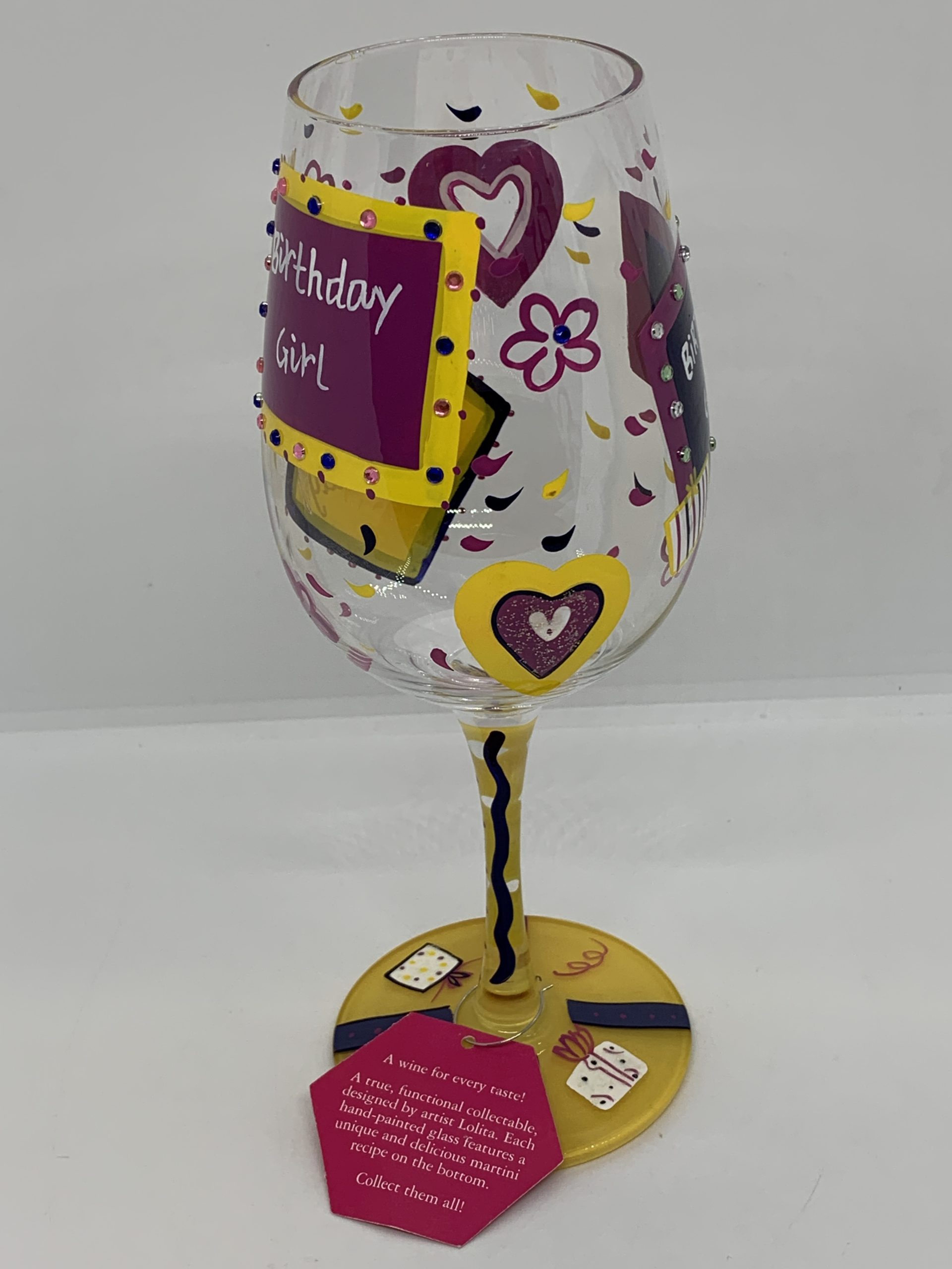 Lolita Birthday Girl Wine Glass - Hand Painted - Vintage Keepsakes