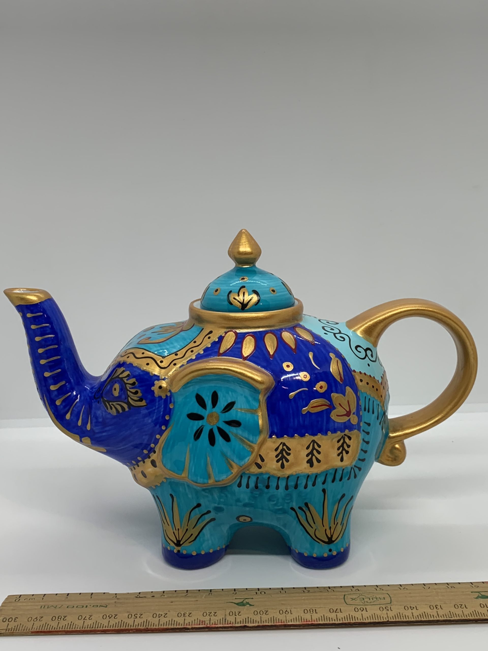 Tempo Elephant Turquoise Hand Painted Teapot - Vintage Keepsakes