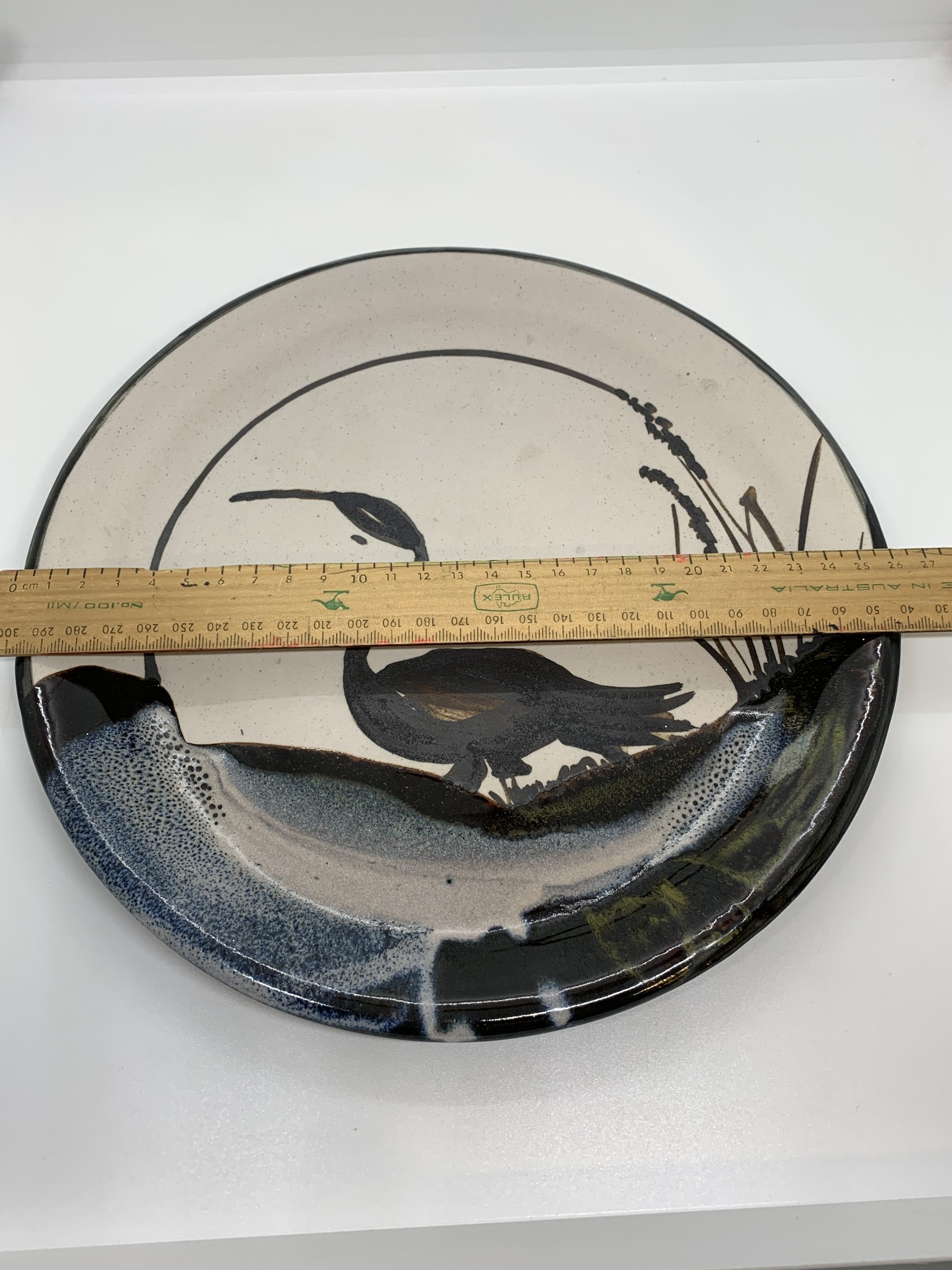 Rustic Pottery Plate with Ibis and Reeds Landscape Design 26cm ...