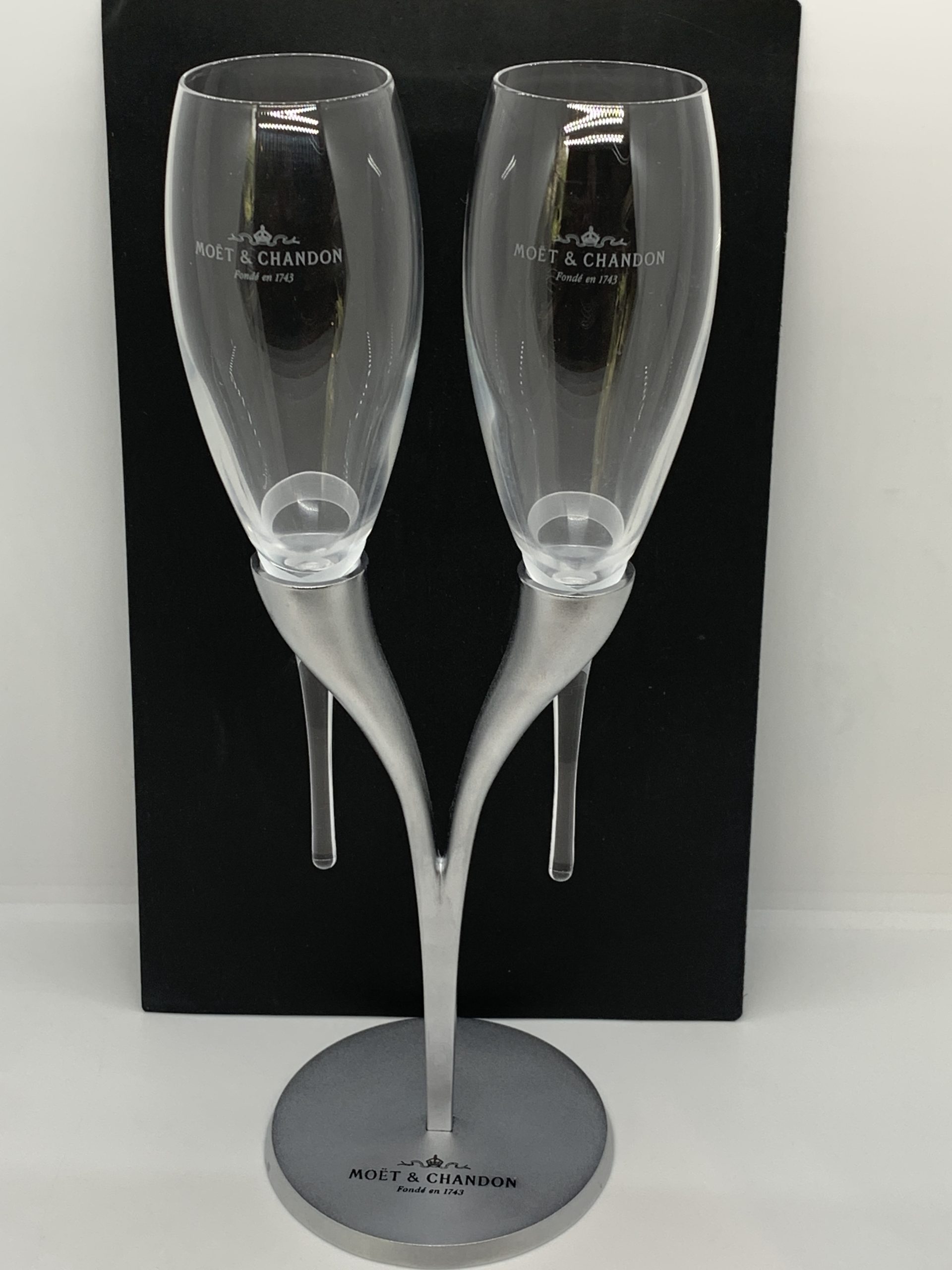 Moet and Chandon Duo of Pomponne Crystal Toasting Flutes in Aluminium ...