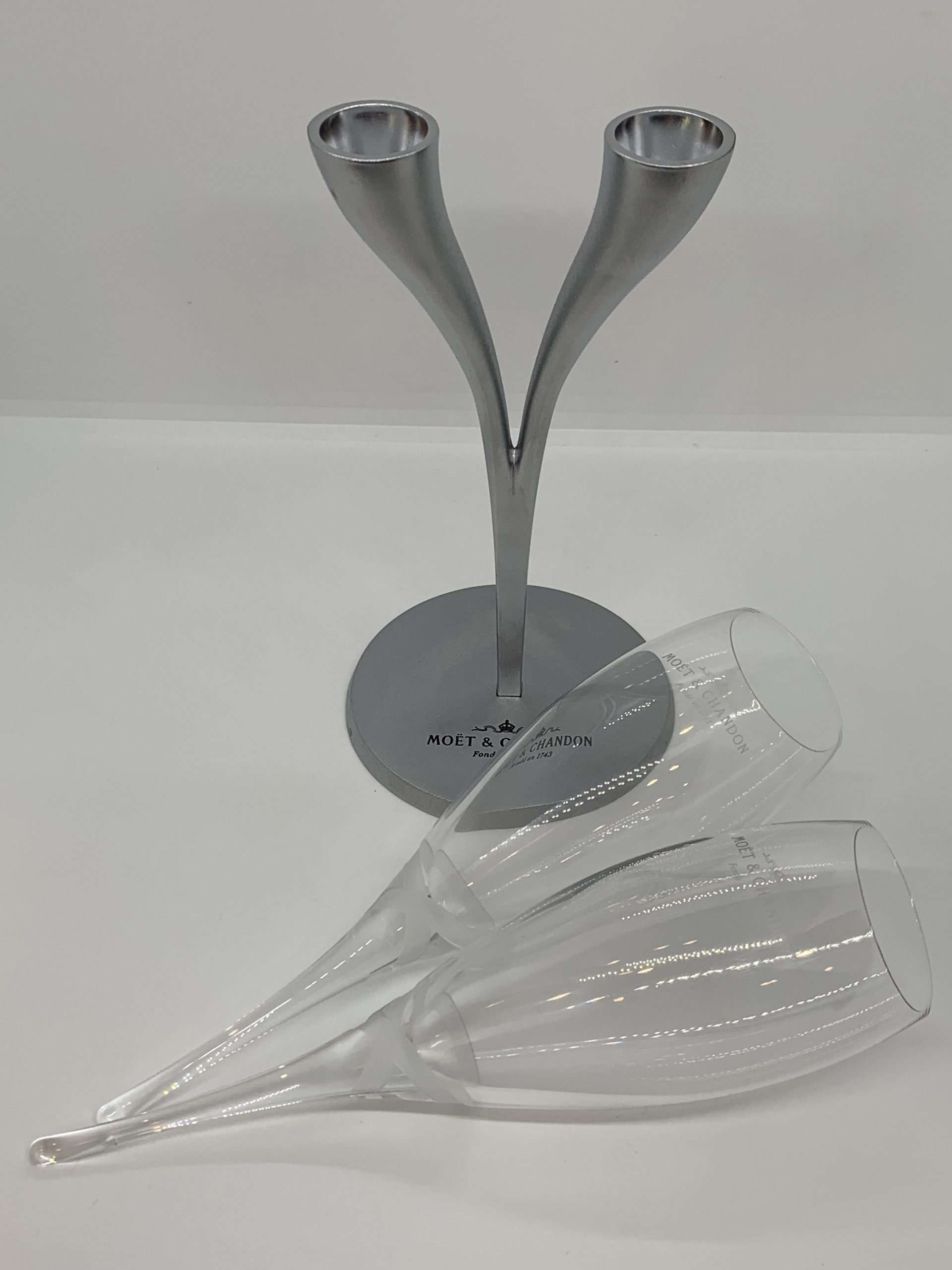 Moet and Chandon Duo of Pomponne Crystal Toasting Flutes in Aluminium ...