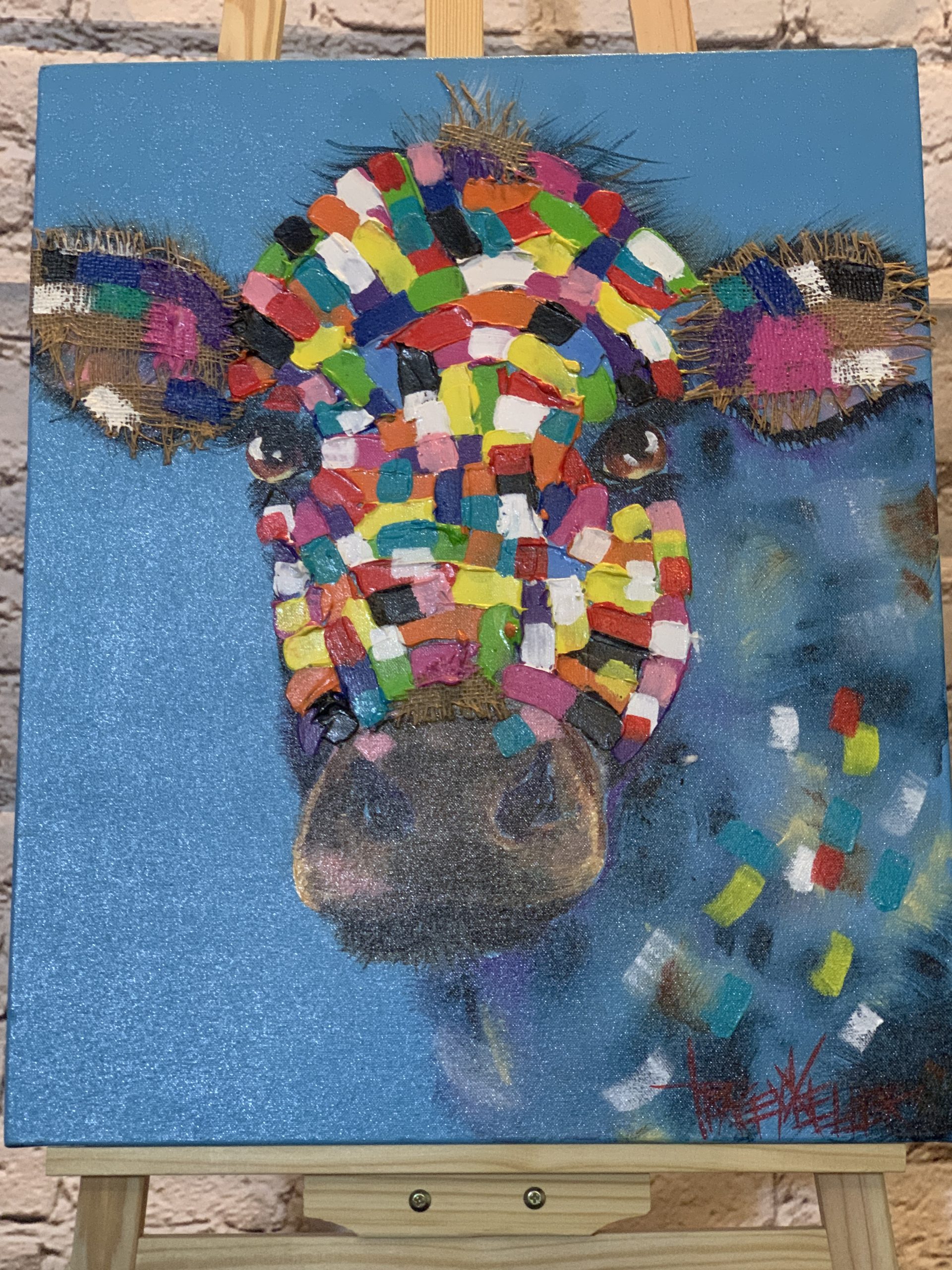 Tracey Keller Oil Painting - Blue Bovine - 62x51cm - Vintage Keepsakes