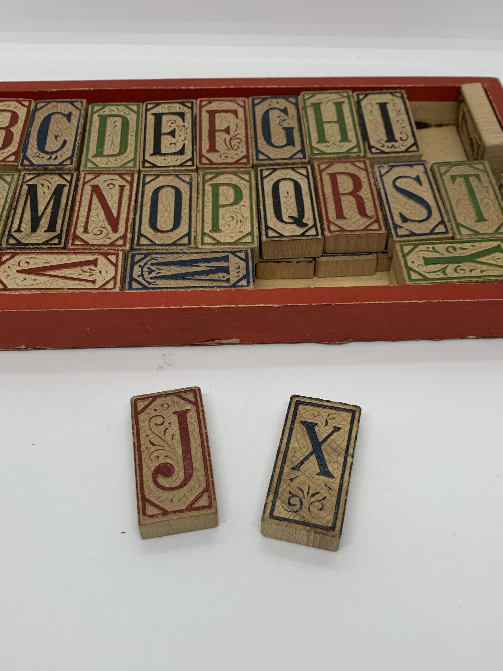Vintage Wooden Embossed ABC Blocks - missing two letters (little j big ...