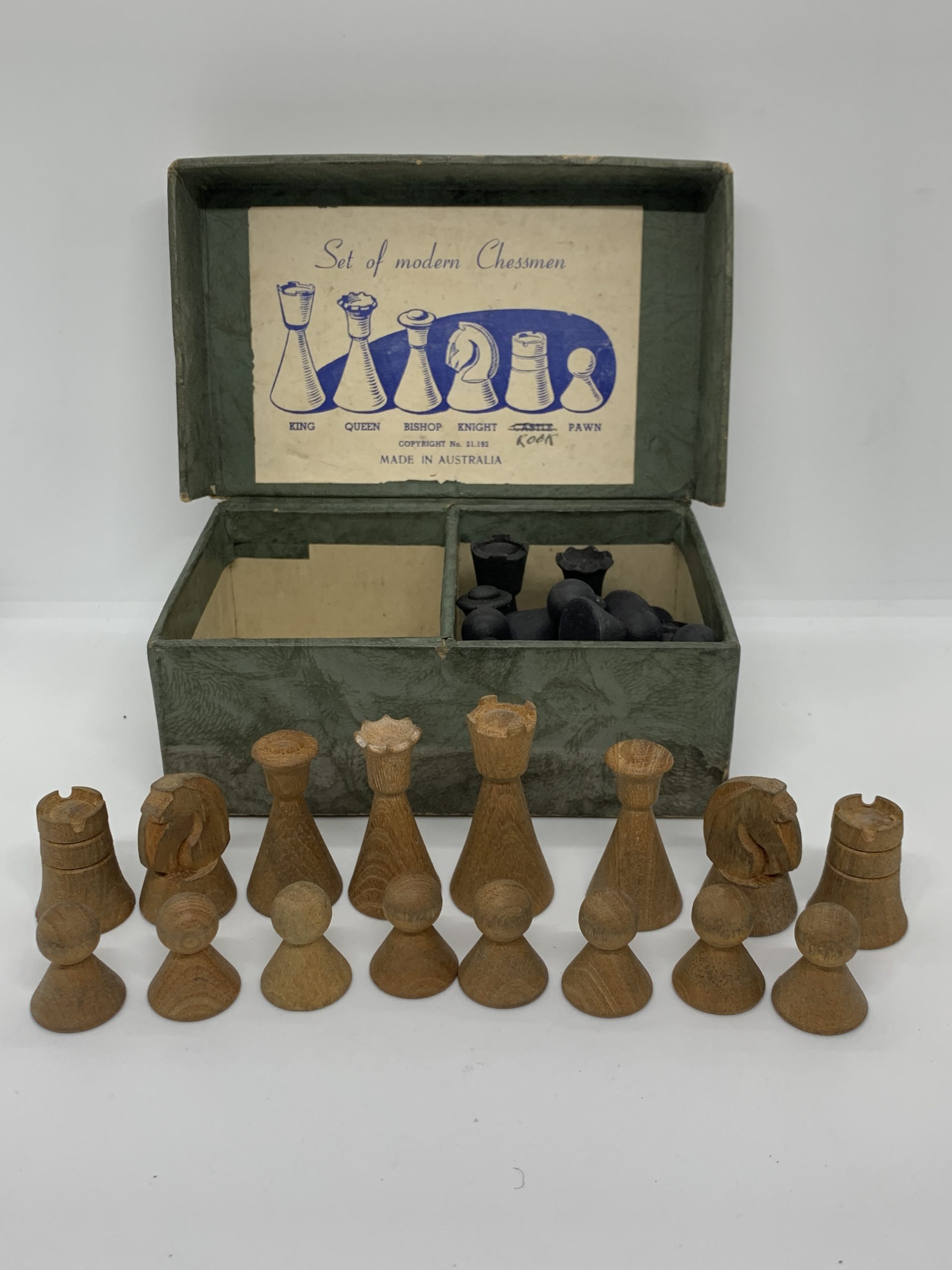 1930s Set of Modern Chessmen Wooden in Box - Complete (Made in ...