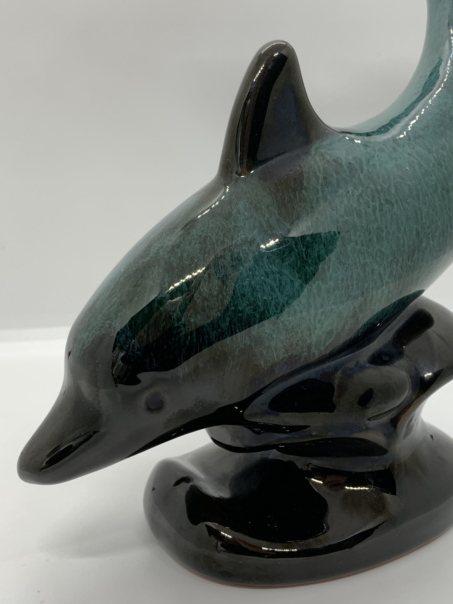 Vintage Blue Mountain Pottery Dolphin. 20cm Green, black Glazed Red ...
