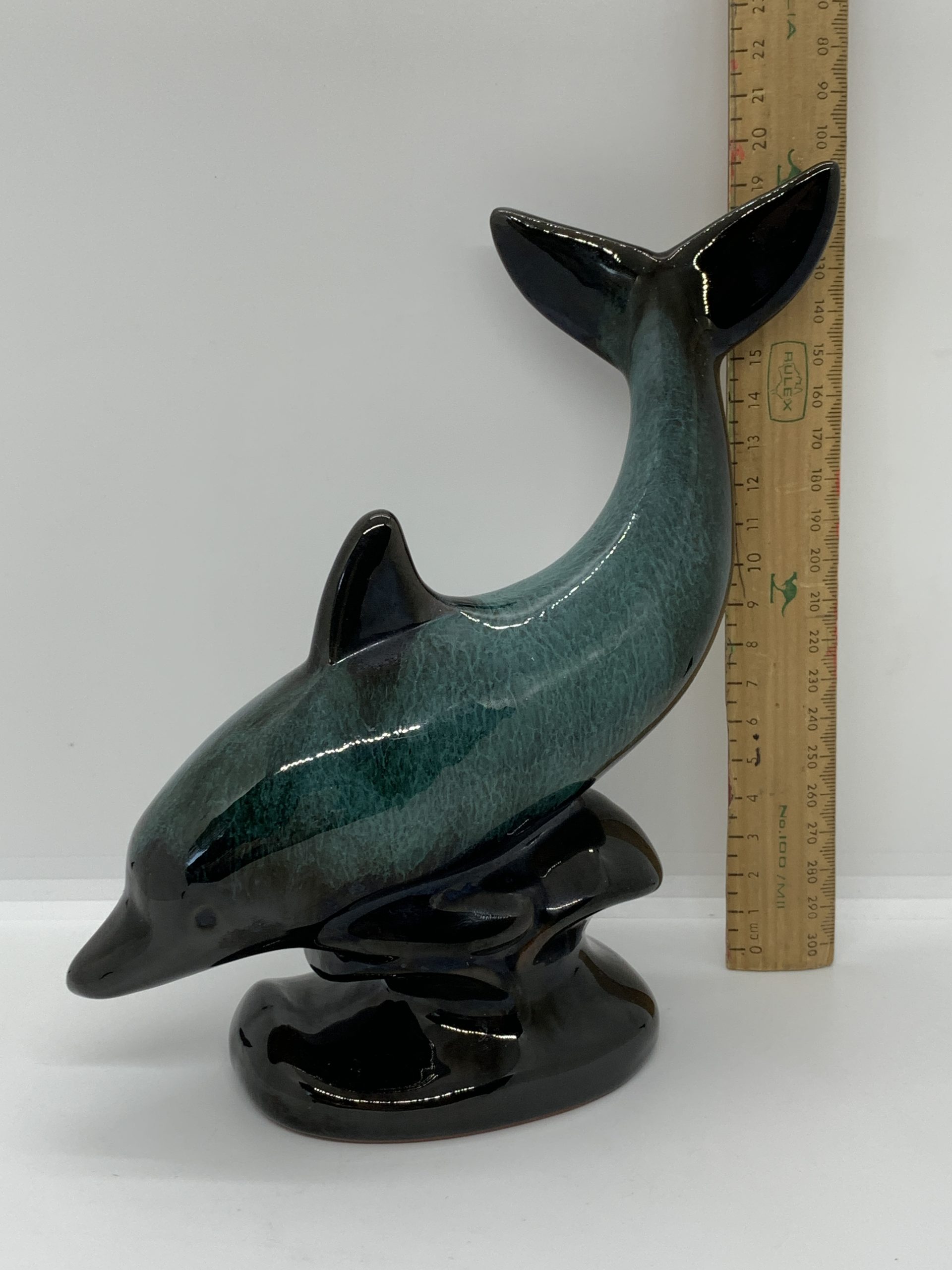 Vintage Blue Mountain Pottery Dolphin. 20cm Green, black Glazed Red ...