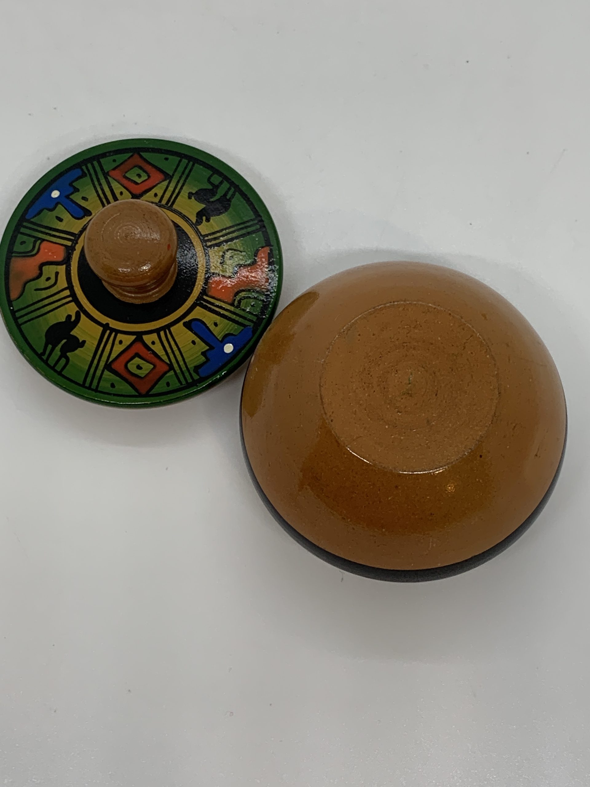 Vintage Peruvian Terracotta Hand Painted Round Trinket Box with lid 7cm ...
