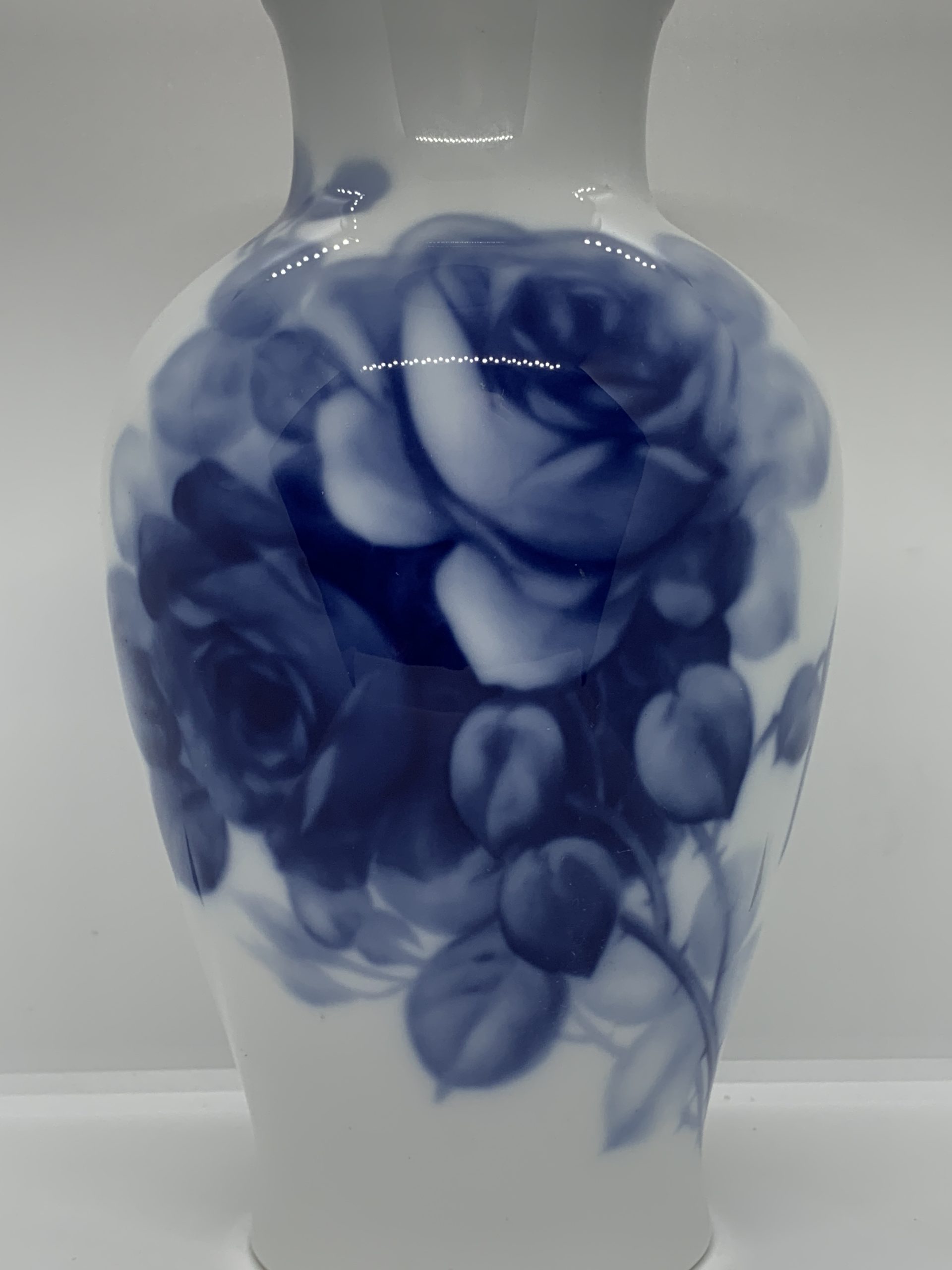 Japanese Okura Blue Rose Vase 28cm - Vintage Keepsakes