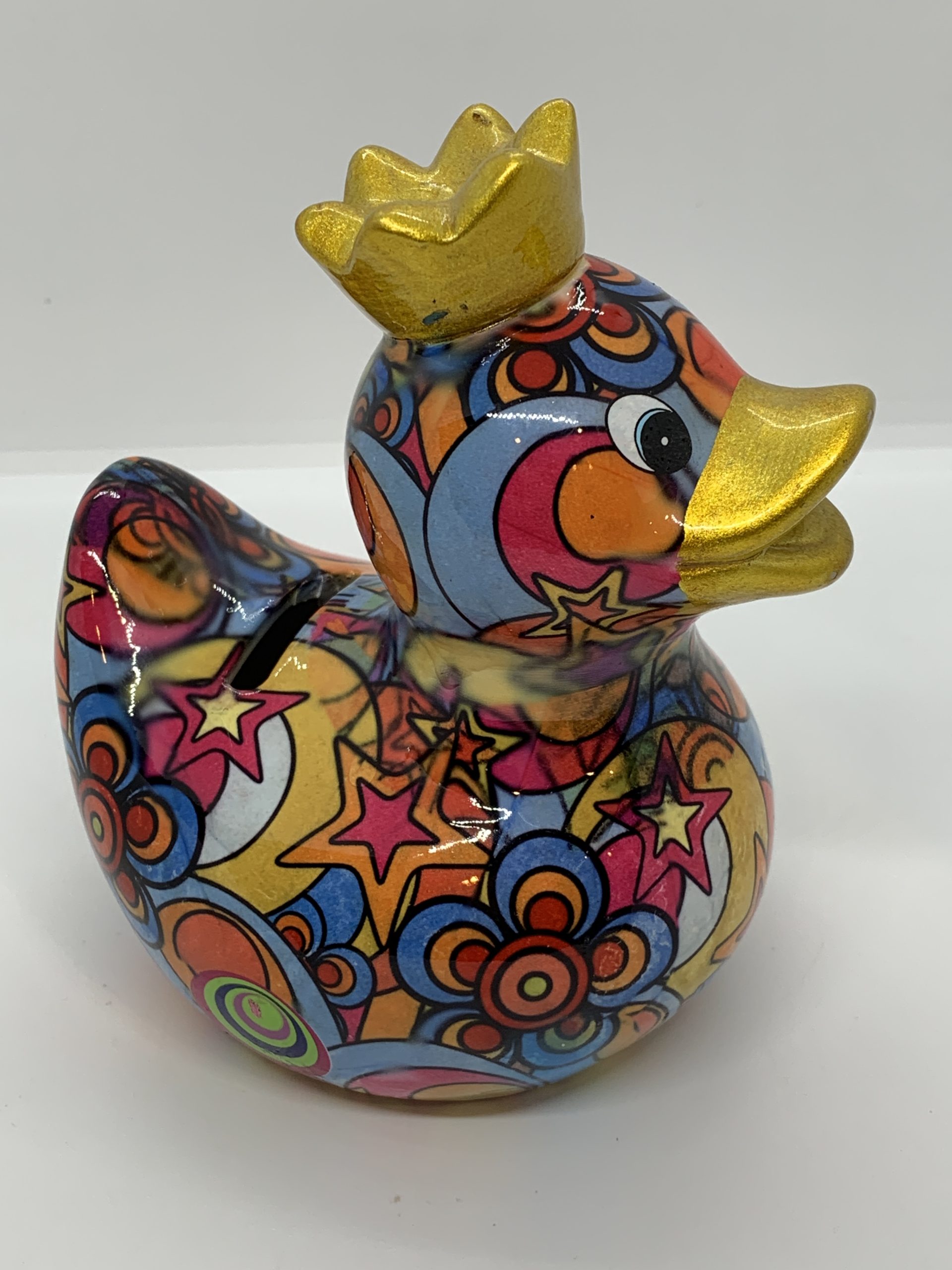 King Duck Money Piggy Bank - Colourful Pattern - Vintage Keepsakes