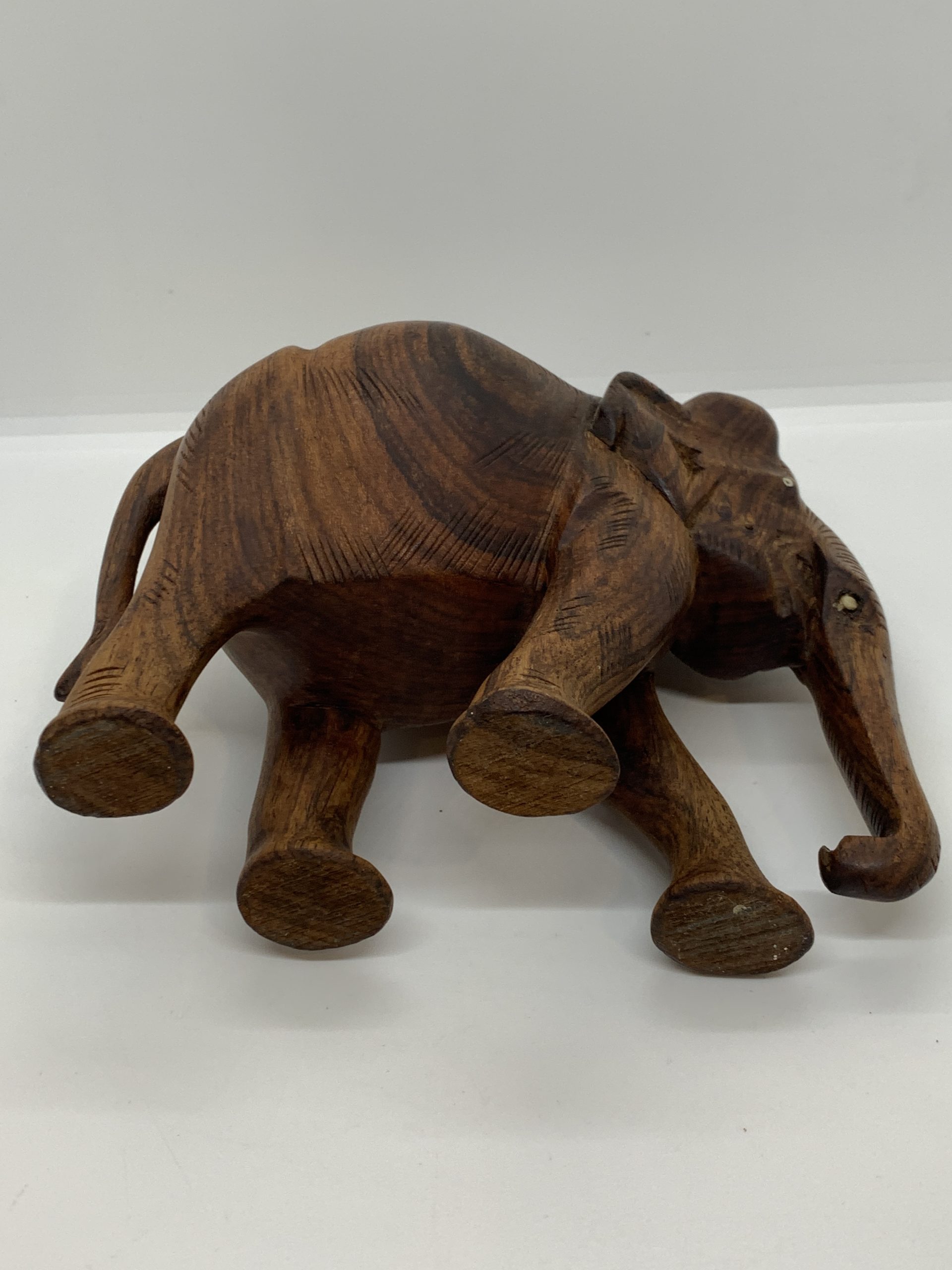 Wooden Carved Elephant 16cm tall (one tusk) - Vintage Keepsakes