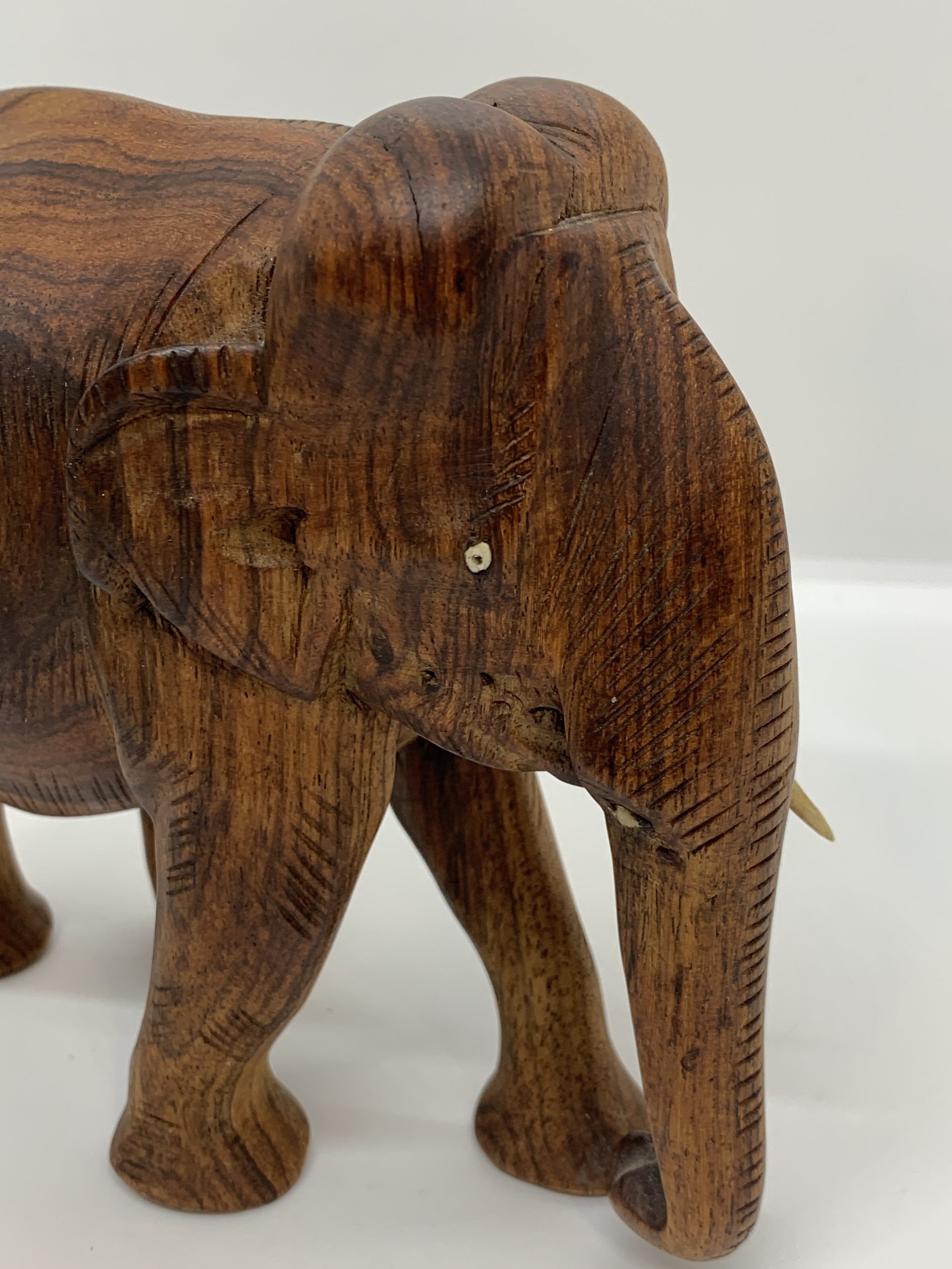 Wooden Carved Elephant 16cm tall (one tusk) - Vintage Keepsakes