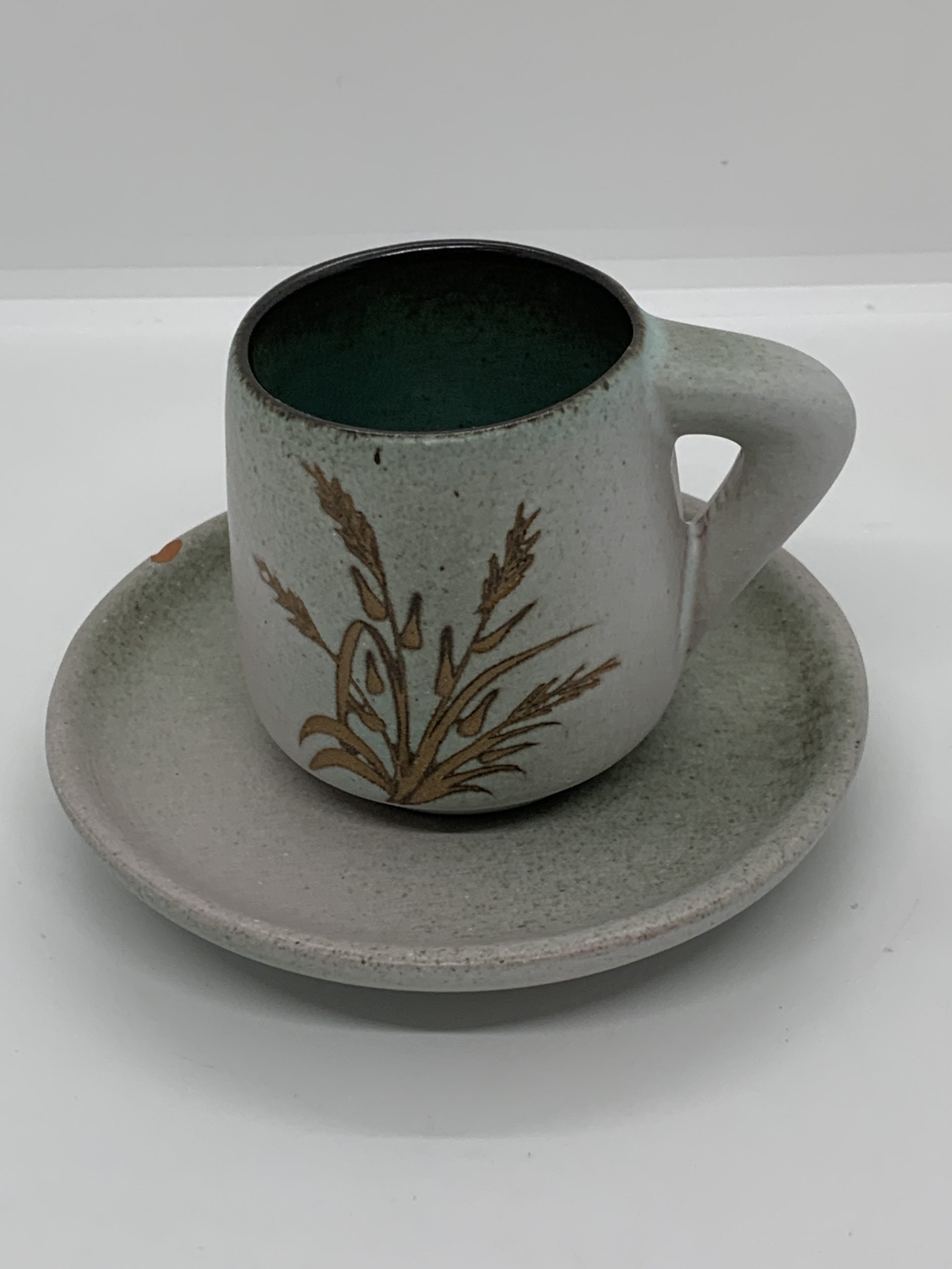 Ellis Wheat Pattern Coffee Cup and Saucer (chipped) - Vintage Keepsakes