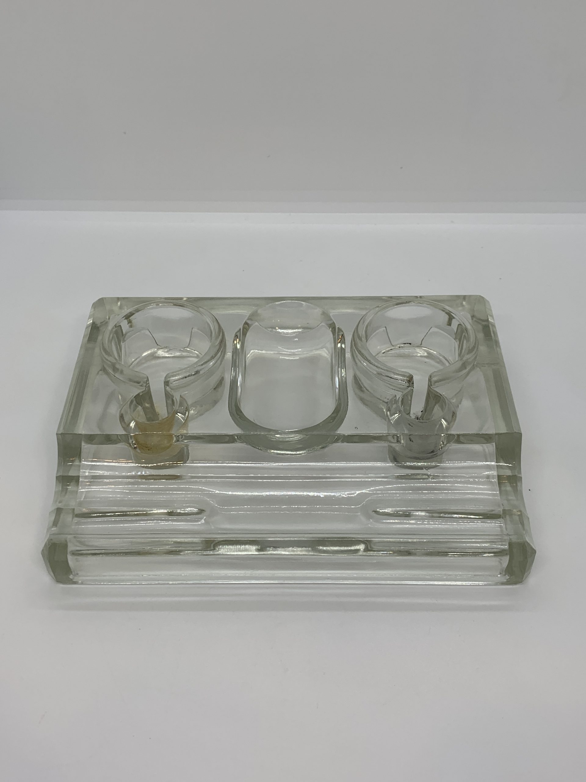 Vintage Pressed Glass Double Inkwell with Pen Rest - Vintage Keepsakes