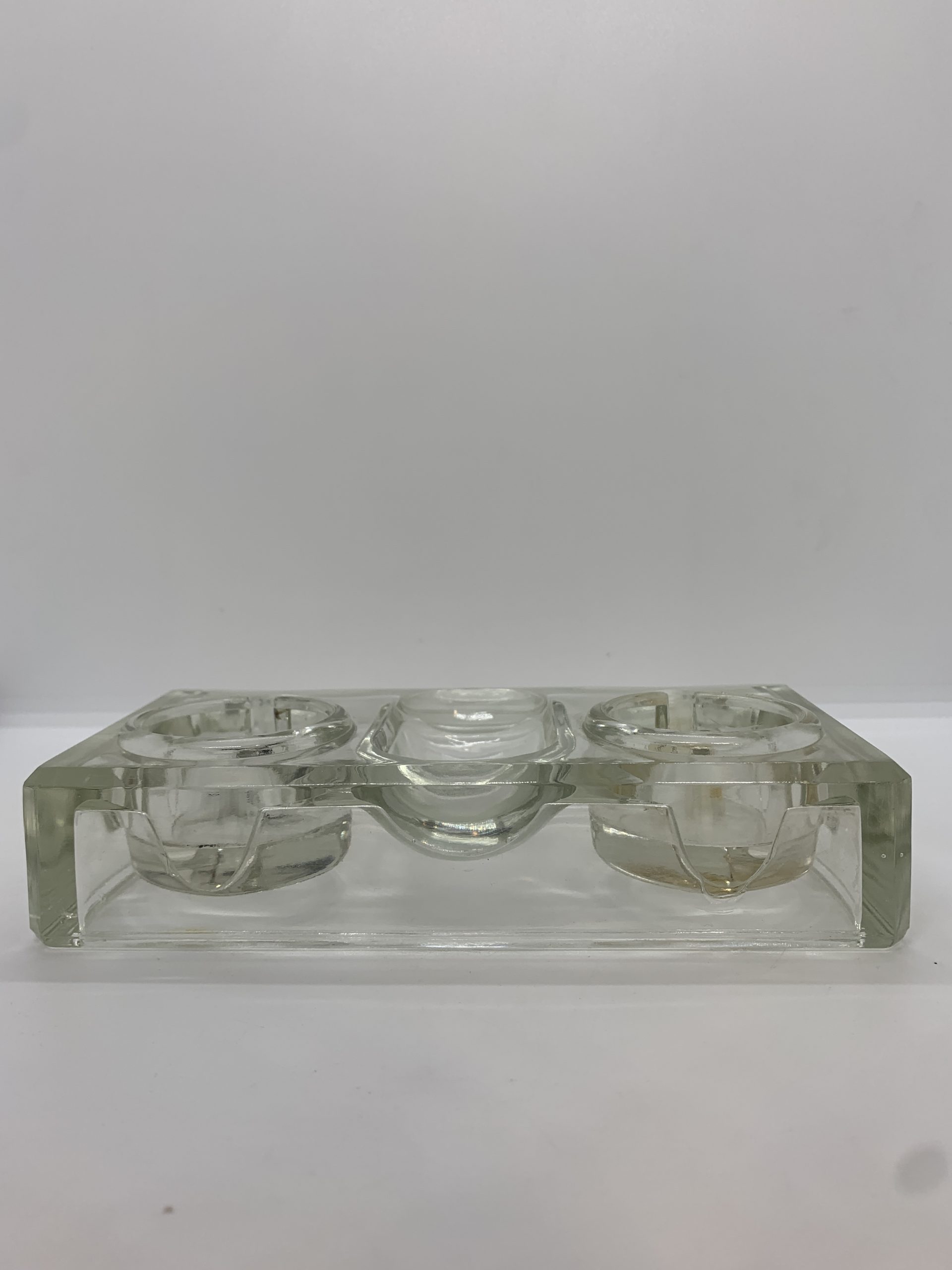 Vintage Pressed Glass Double Inkwell with Pen Rest - Vintage Keepsakes