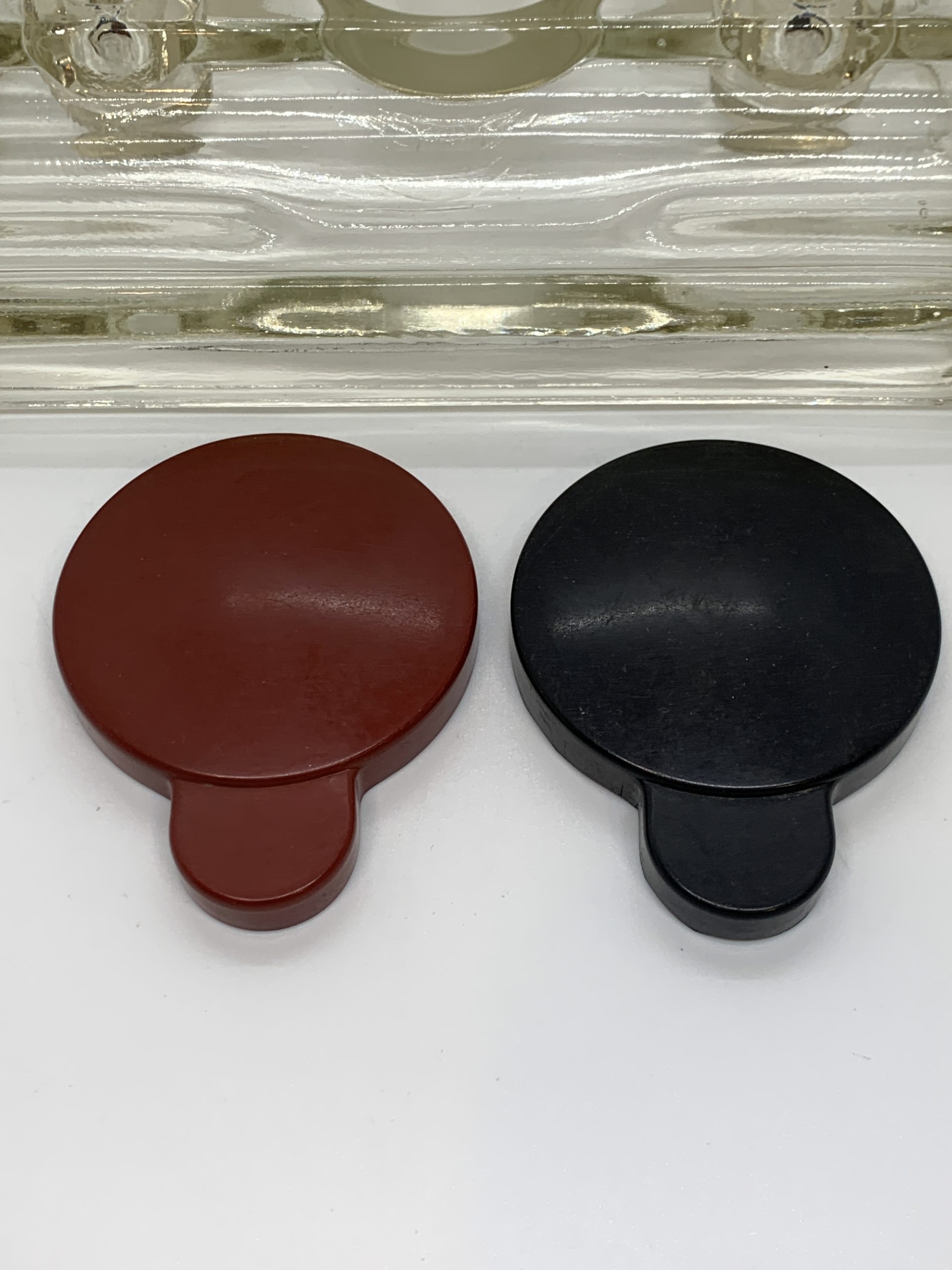 Vintage Pressed Glass Double Inkwell with Pen Rest and Bakelite Lids ...