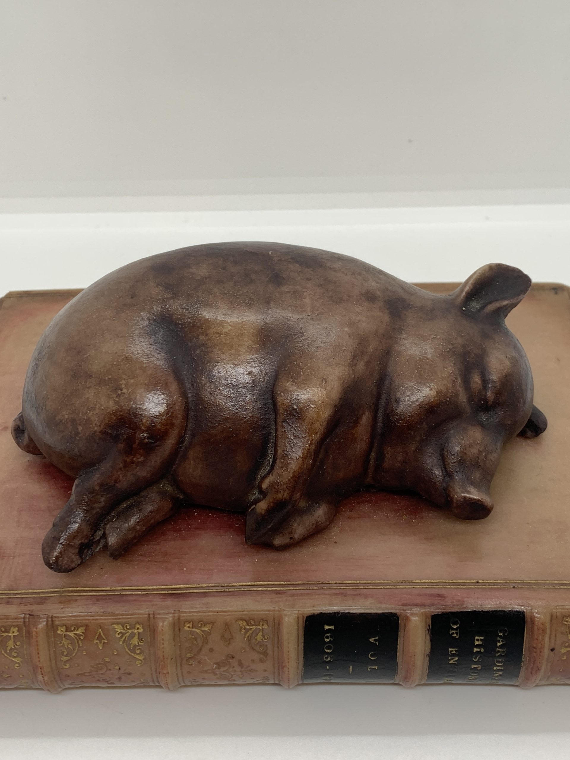 Faux Book Paperweight with Pig on Top (some chips to book edge) approx ...