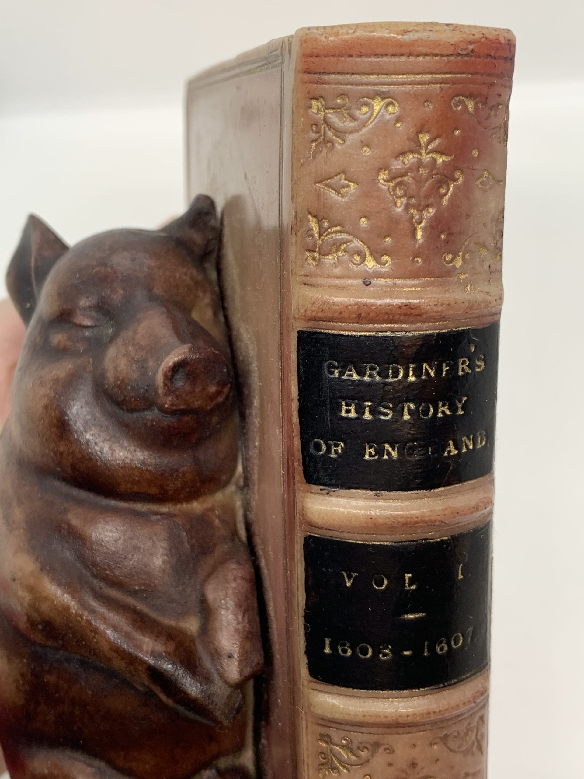 Faux Book Paperweight with Pig on Top (some chips to book edge) approx ...