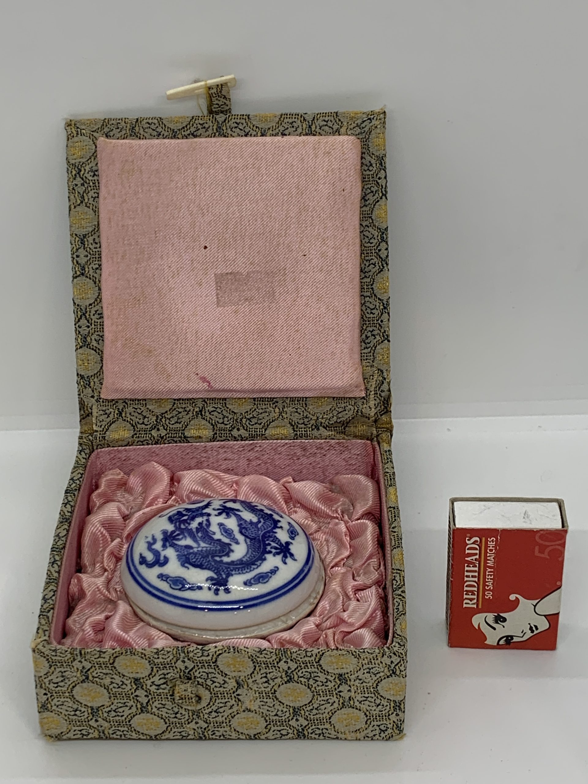 Chinese Red Paste Ink in a Dragon Design Ceramic Dish and Silk Lined ...