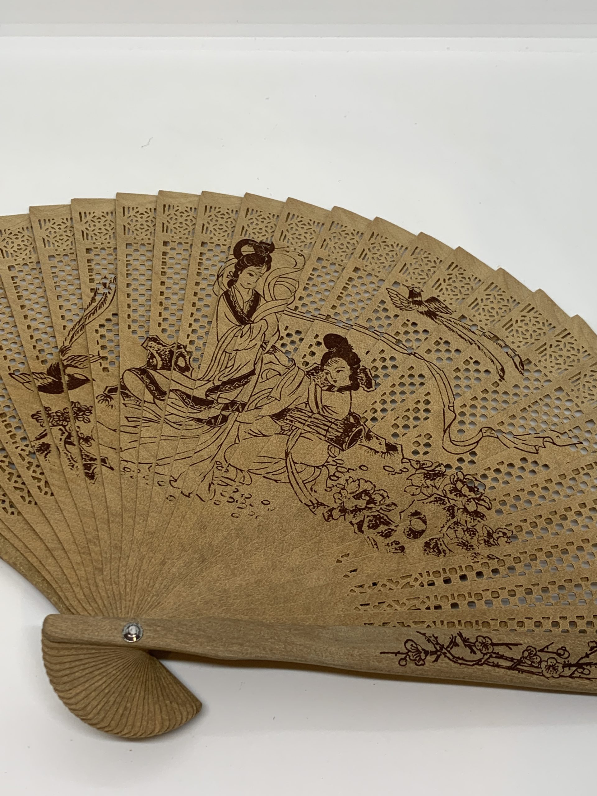 Vintage Folding Wooden Chinese Geisha Fan with Cut Outs in Original Box ...